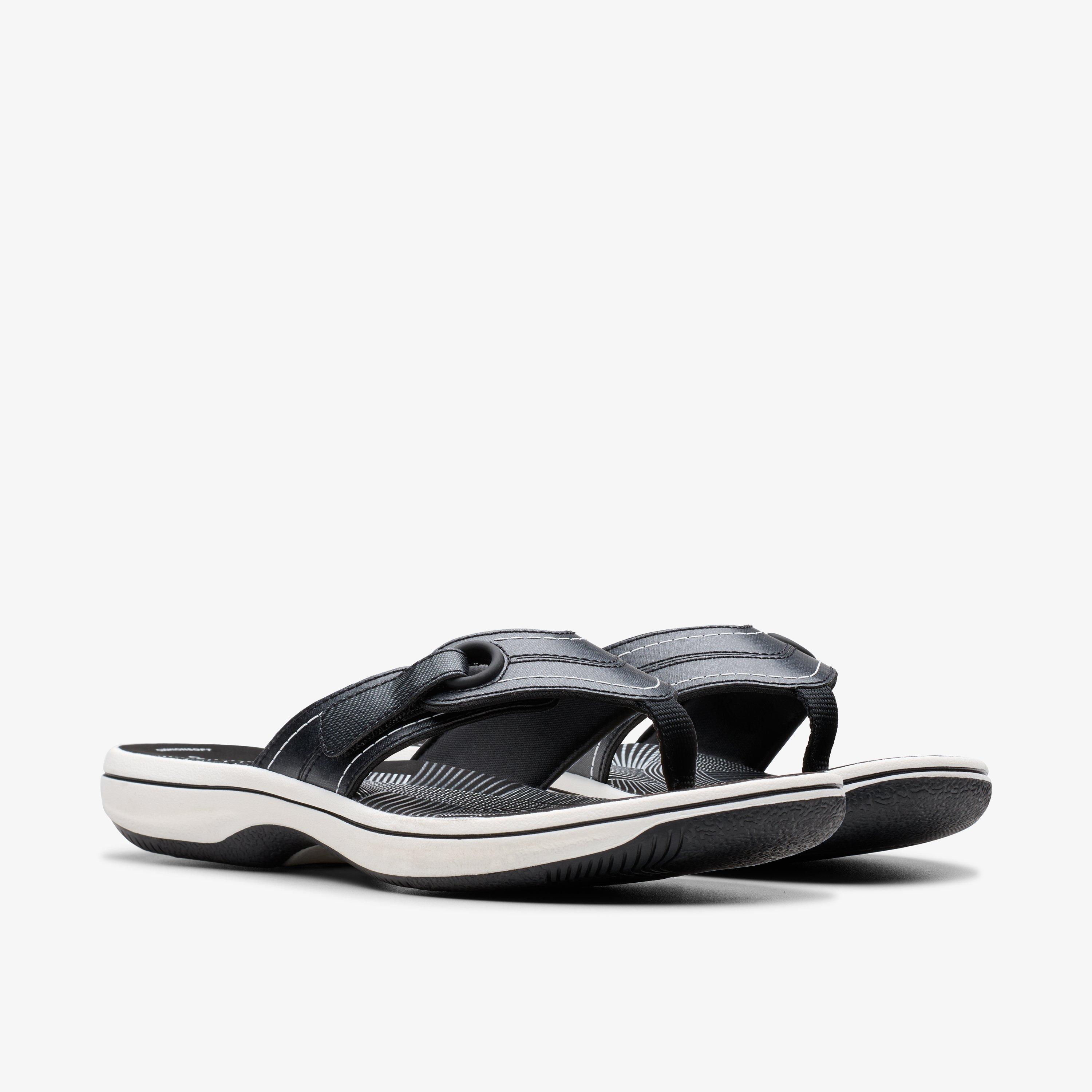 Womens Brinkley Reyna Black Flat Sandals Flip Flops| Clarks