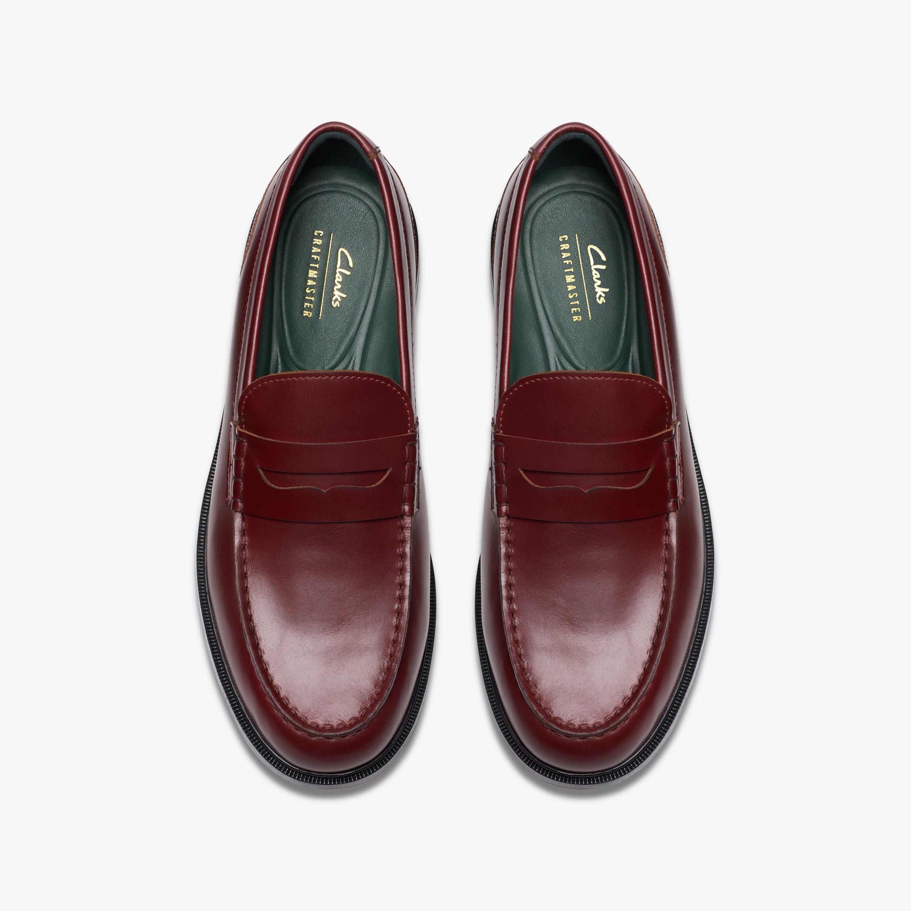 Mens Craft James Lo Wine Leather Loafers Slip On Shoes | Clarks