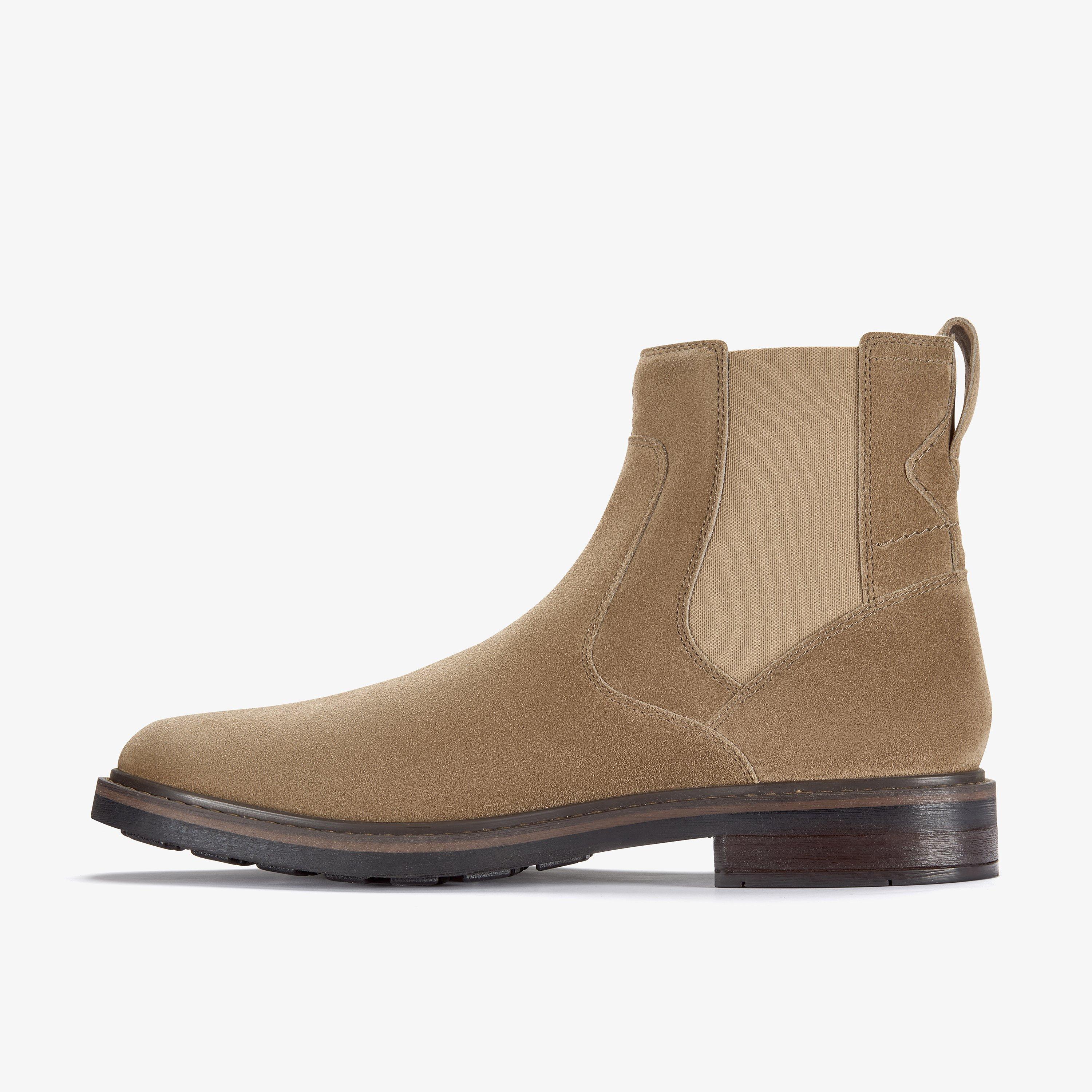 Mens Newford Easy Dark Sand Suede Chelsea Ankle Boots | Clarks
