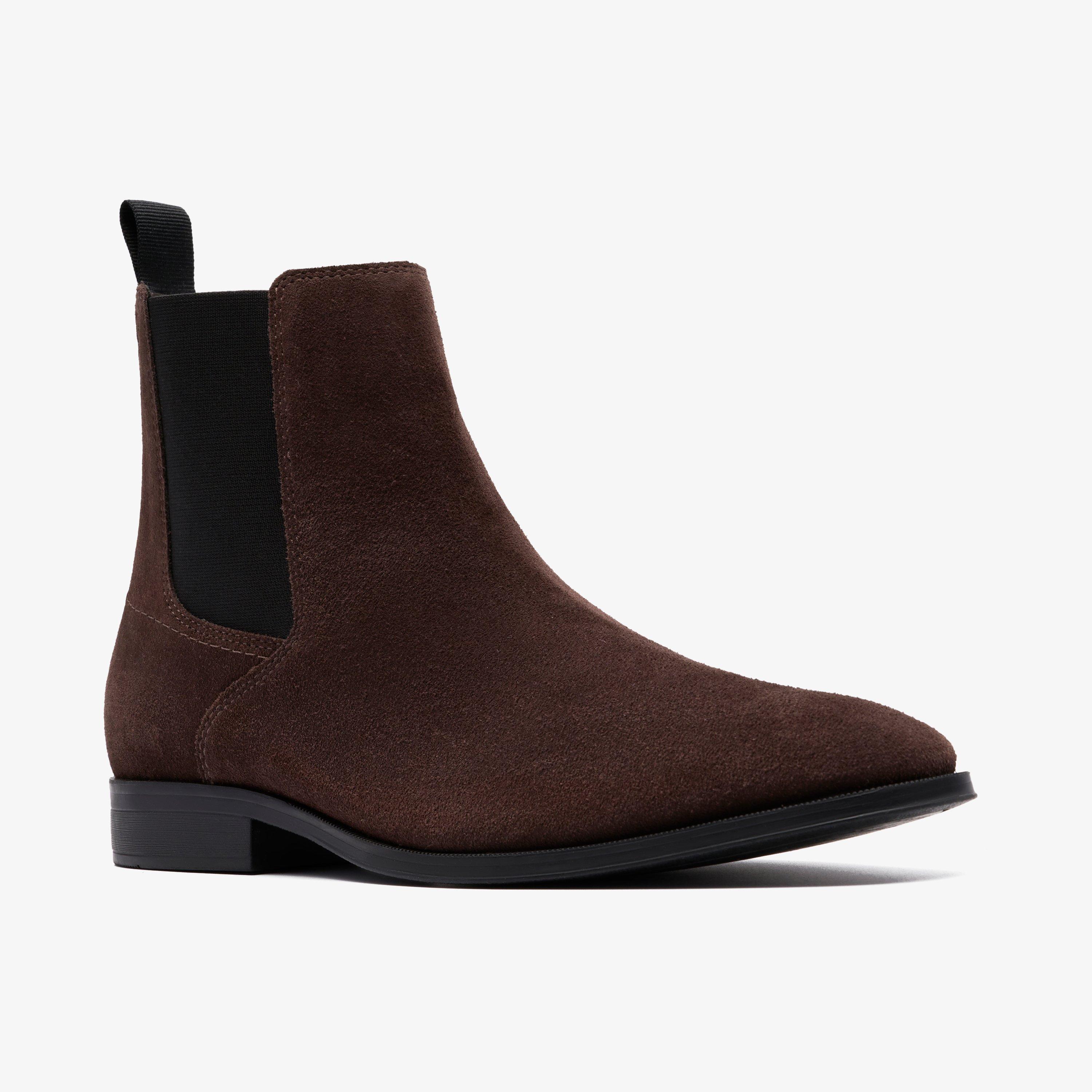 Mens Paulton Easy Dark Brown Suede Chelsea Ankle Boots | Clarks