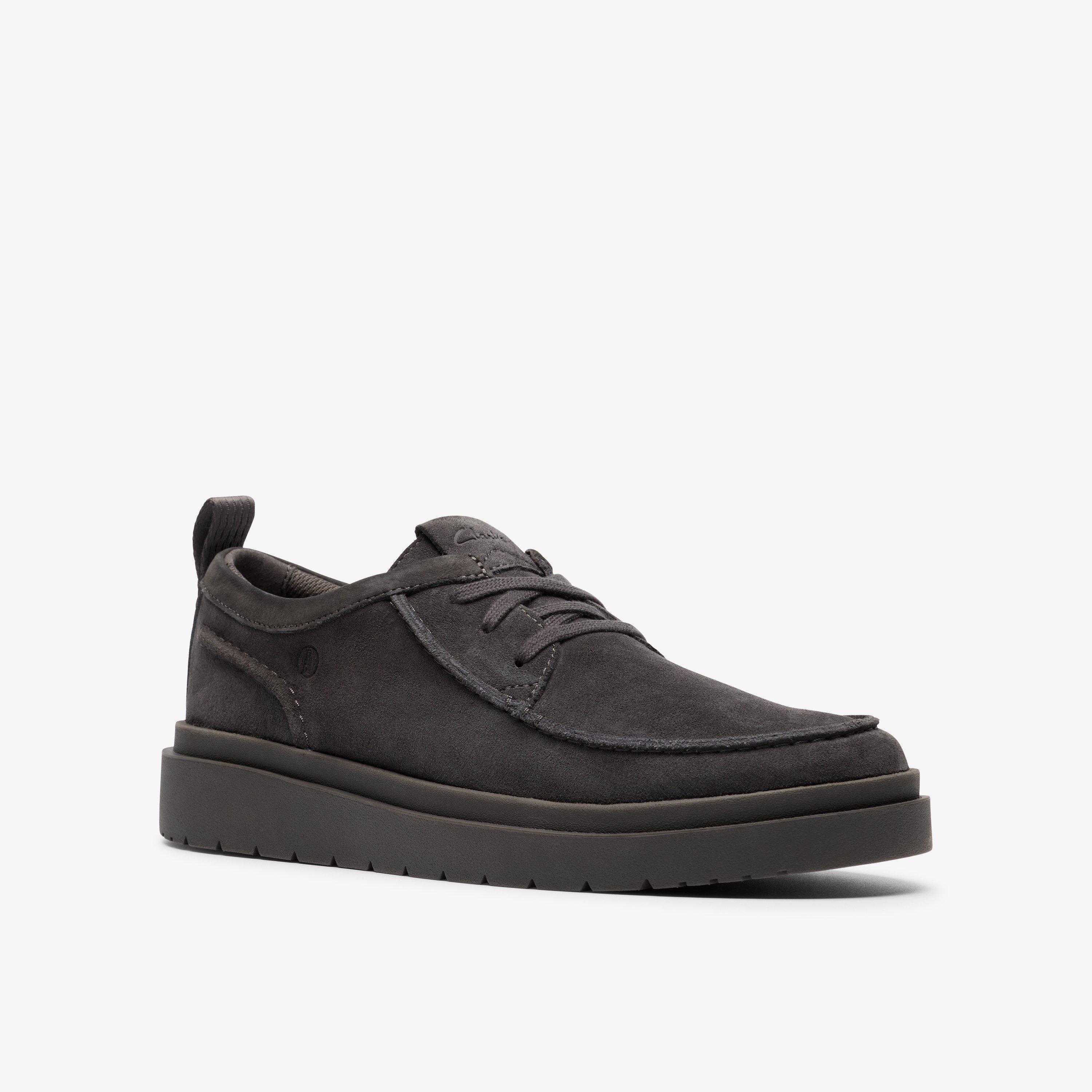 Mens Polden Moc Dark Grey Suede Moccasins Lace Up Shoes | Clarks