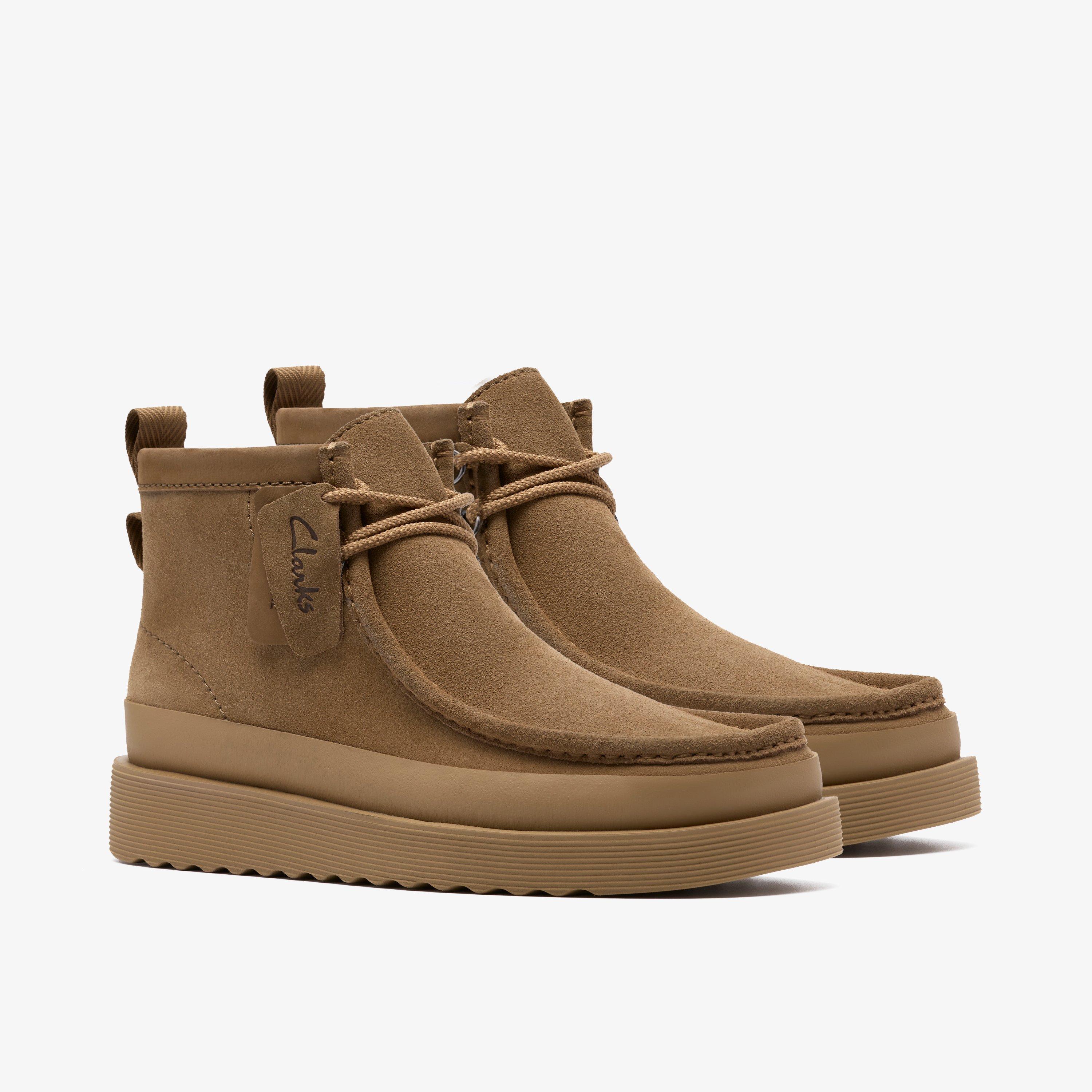 Mens Wallabee FTR2 Hi Dark Sand Suede Ankle Wallabee Boots | Clarks