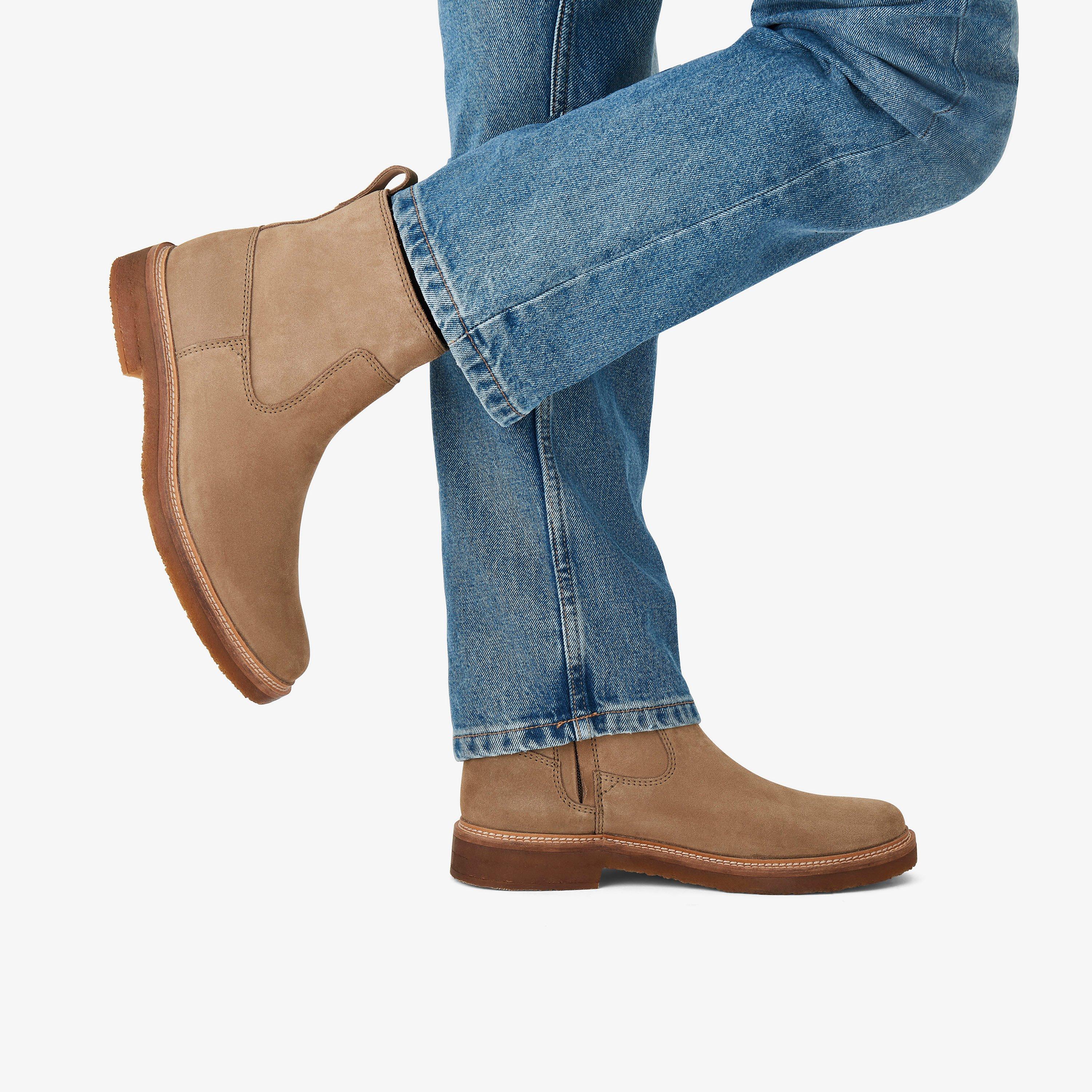 Mens Clarkdale Boot Dark Sand Suede Chelsea Boots | Clarks