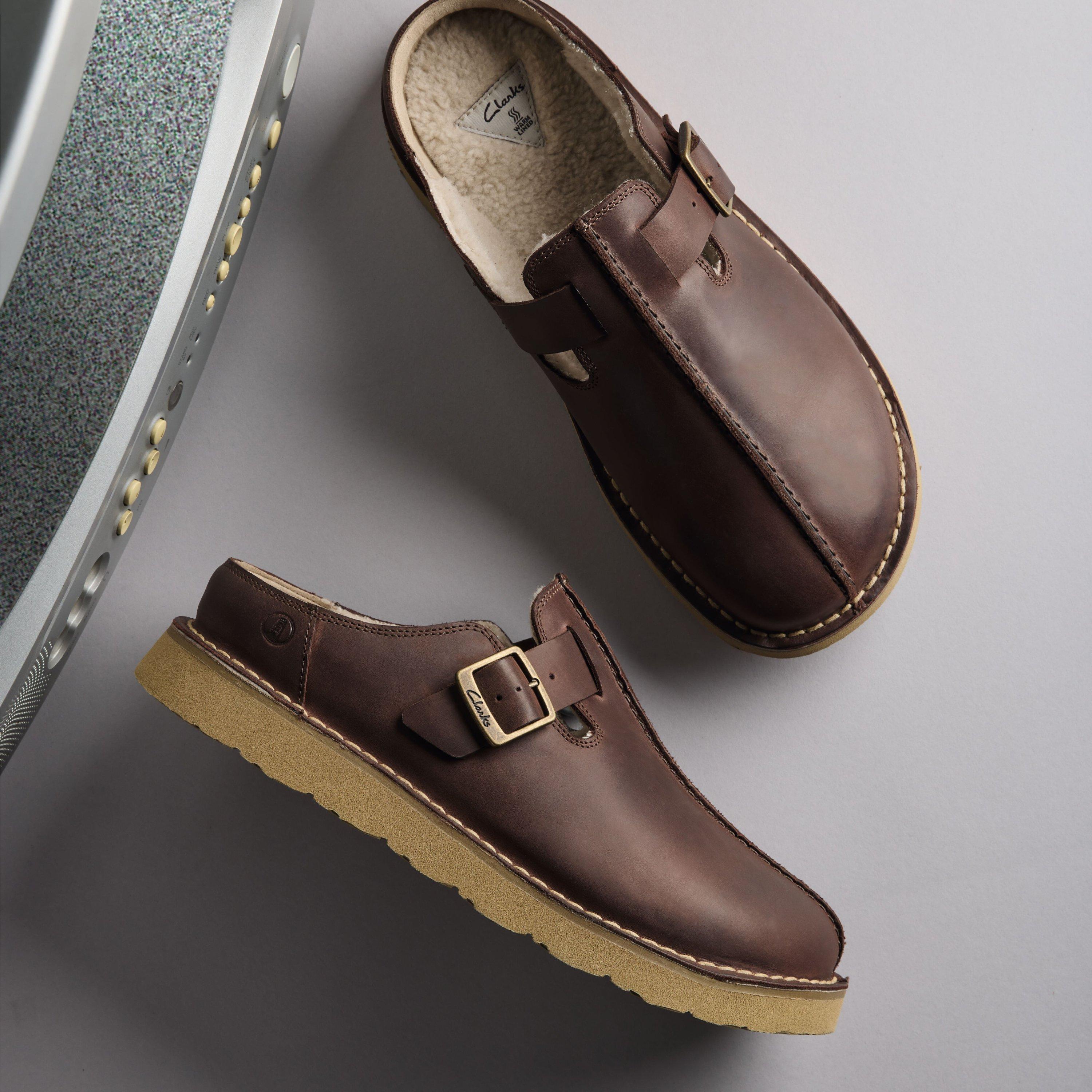 Mens Solsbury Mule Brown Warmlined Leather Mules Slip On Shoes | Clarks