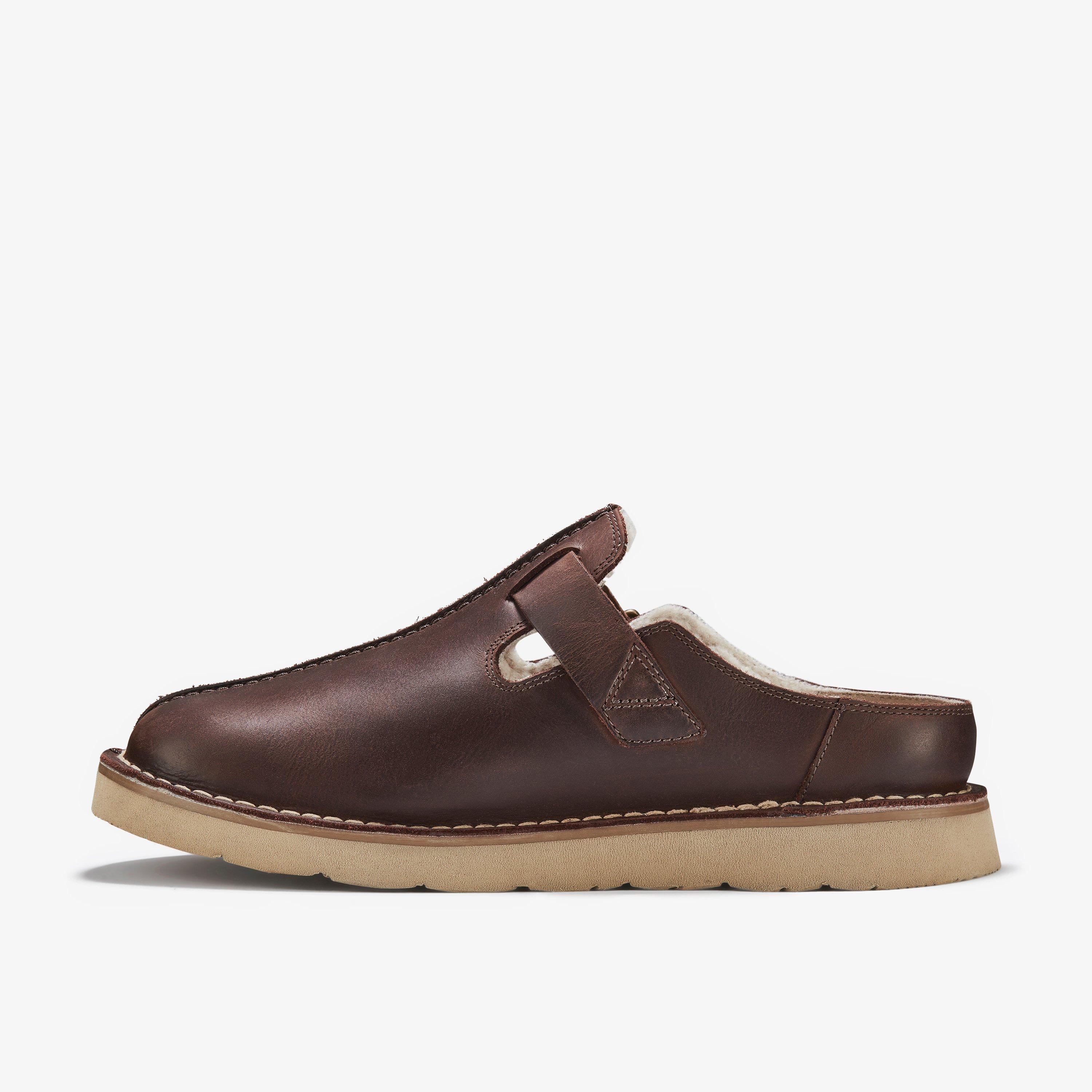 Zuecos Solsbury Mule para hombres de cuero forrado en caliente marrón ...