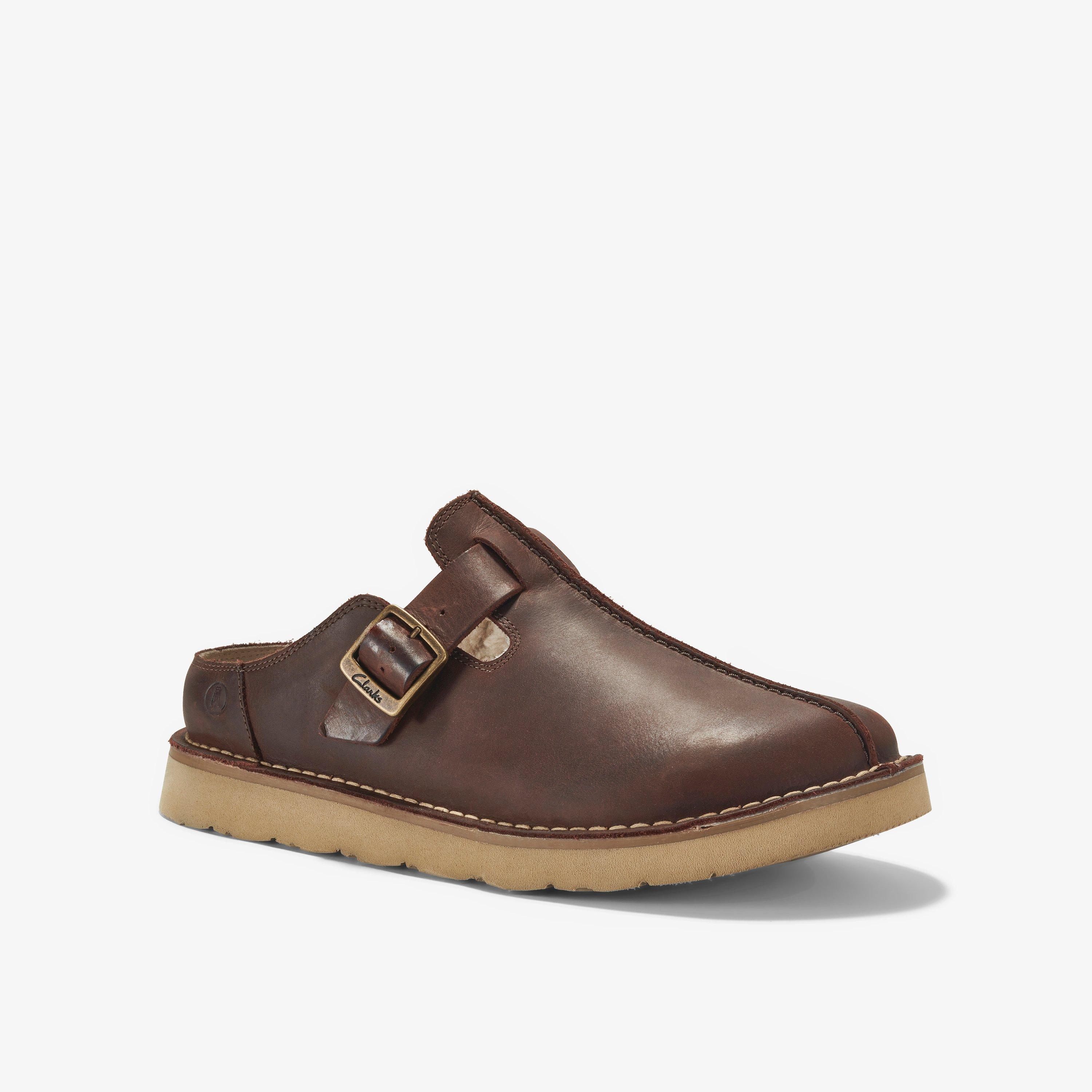 Zuecos Solsbury Mule para hombres de cuero forrado en caliente marrón ...