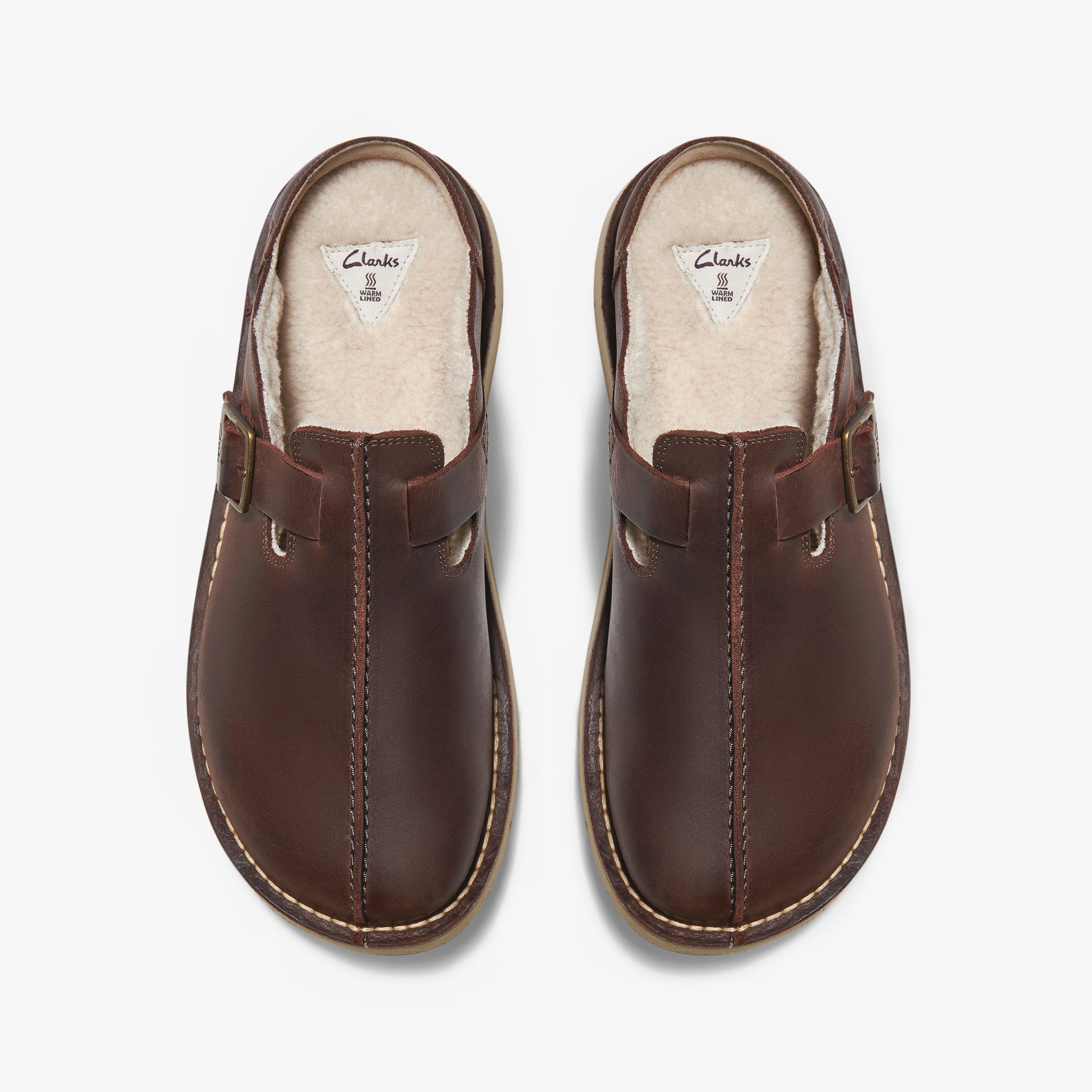Zuecos Solsbury Mule para hombres de cuero forrado en caliente marrón ...