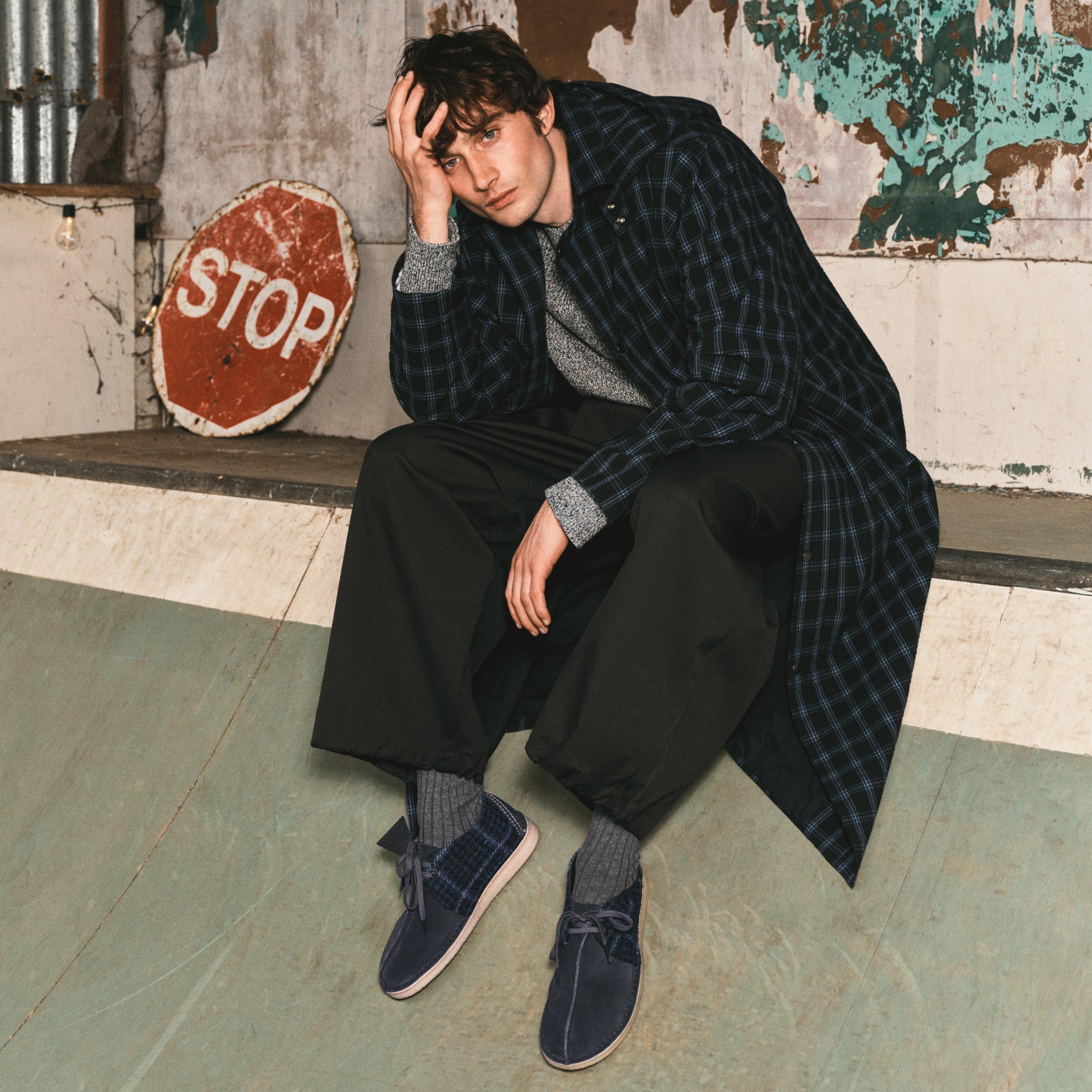 Mens Desert Trek Navy Tweed Shoes | Clarks