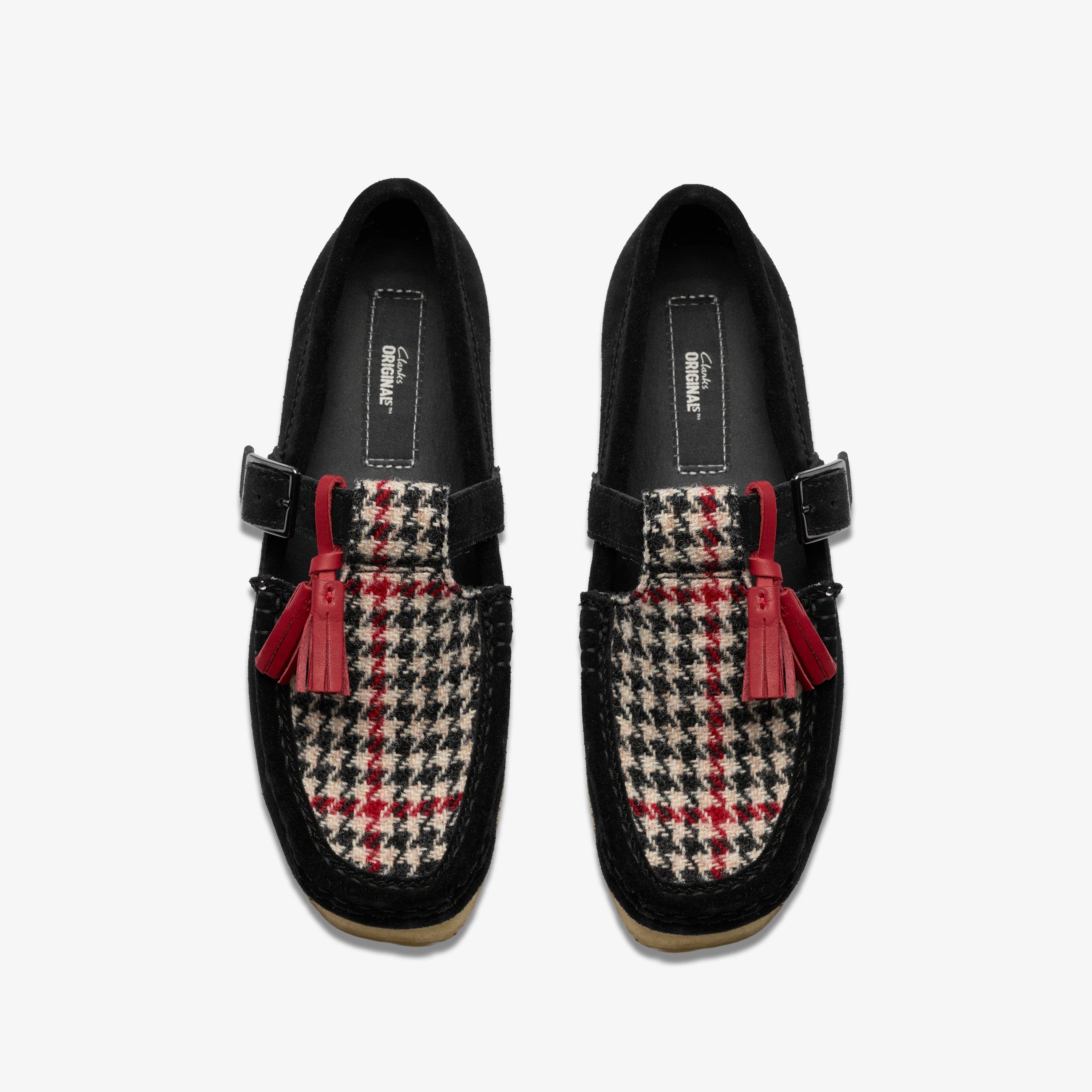 Womens Wallabee T Bar Black Tweed T Bar Shoes | Clarks