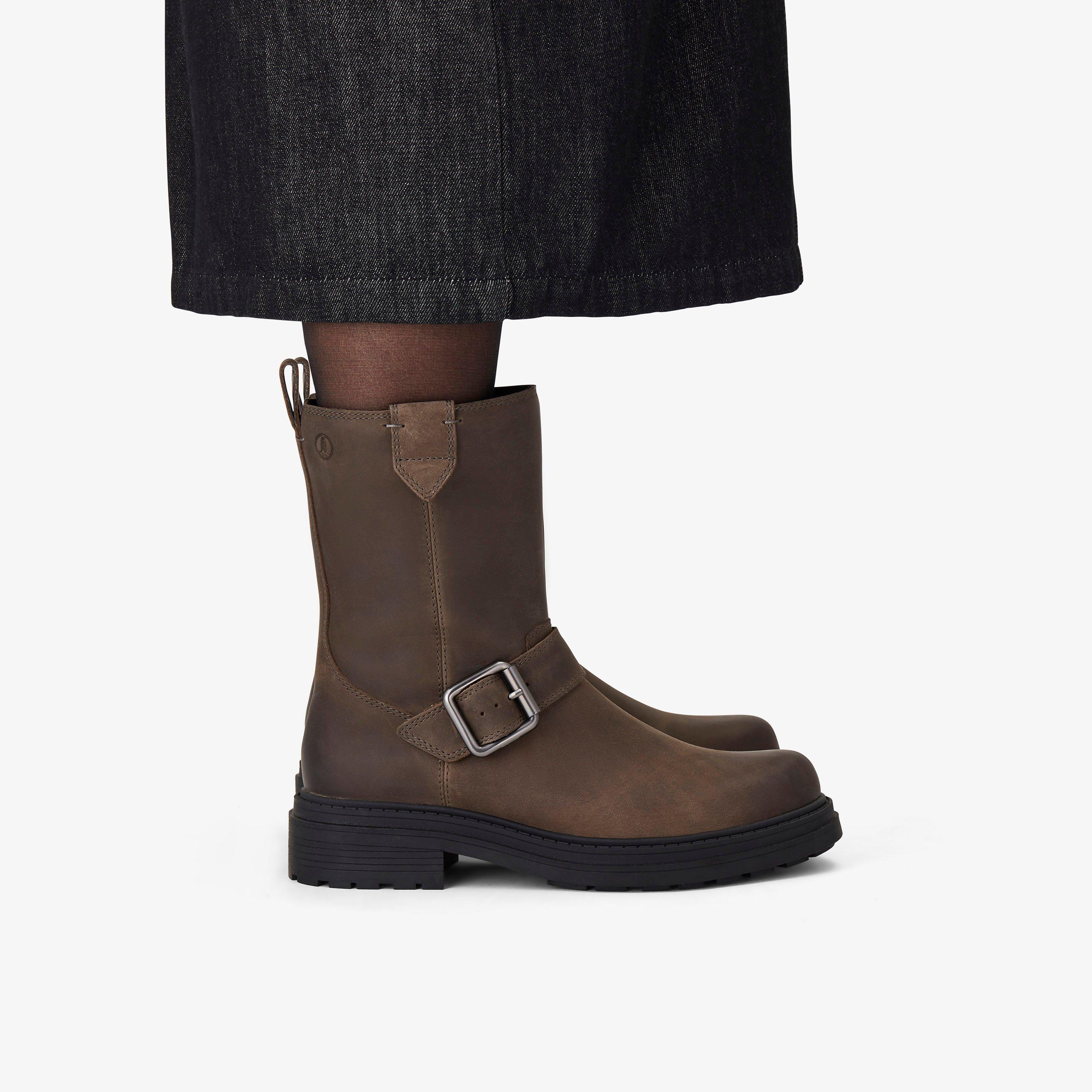 Womens Orinoco 3 Bay Dark Grey Leather Mid Calf Boots | Clarks