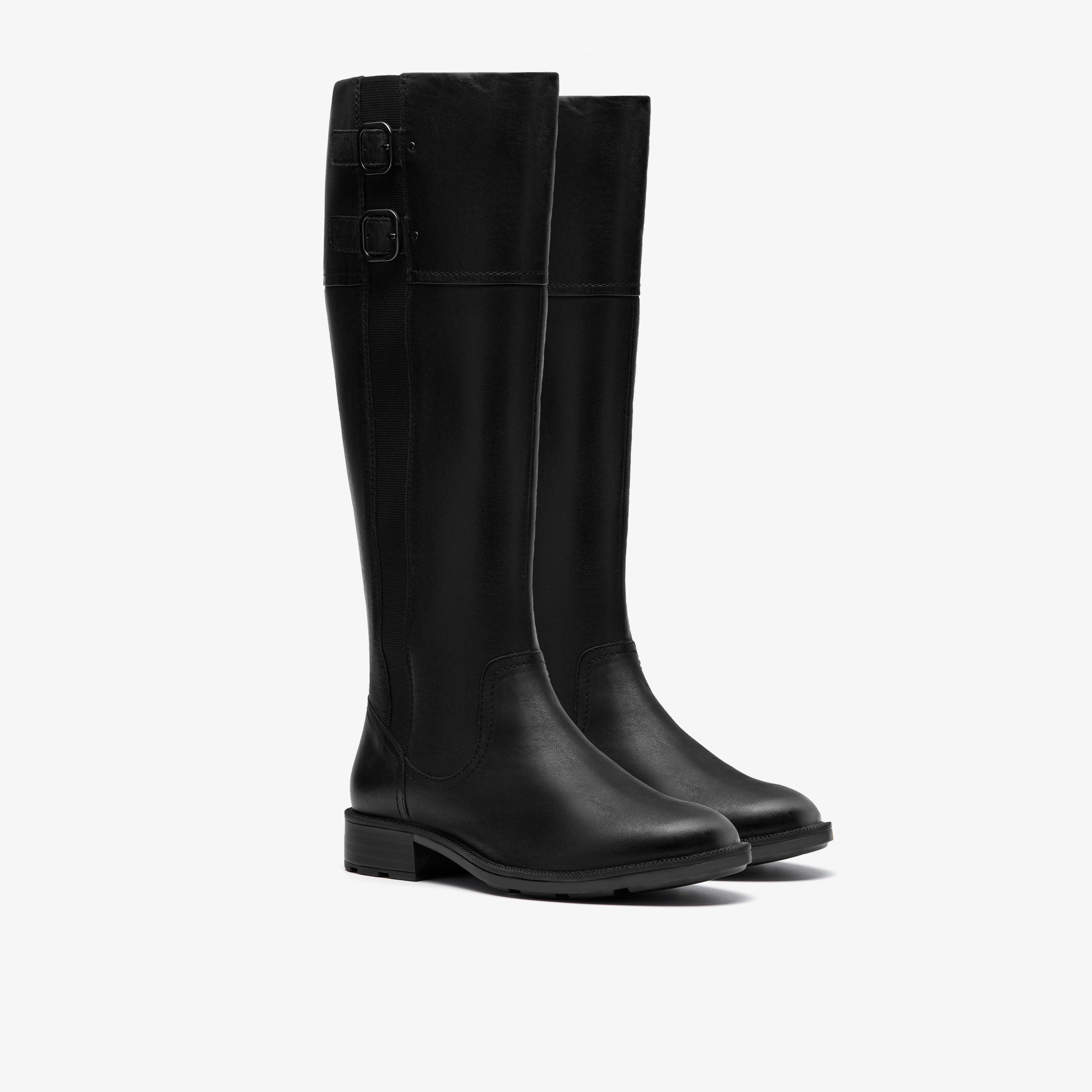 Womens Adalynn Hope Black Leather Knee High Boots | Clarks