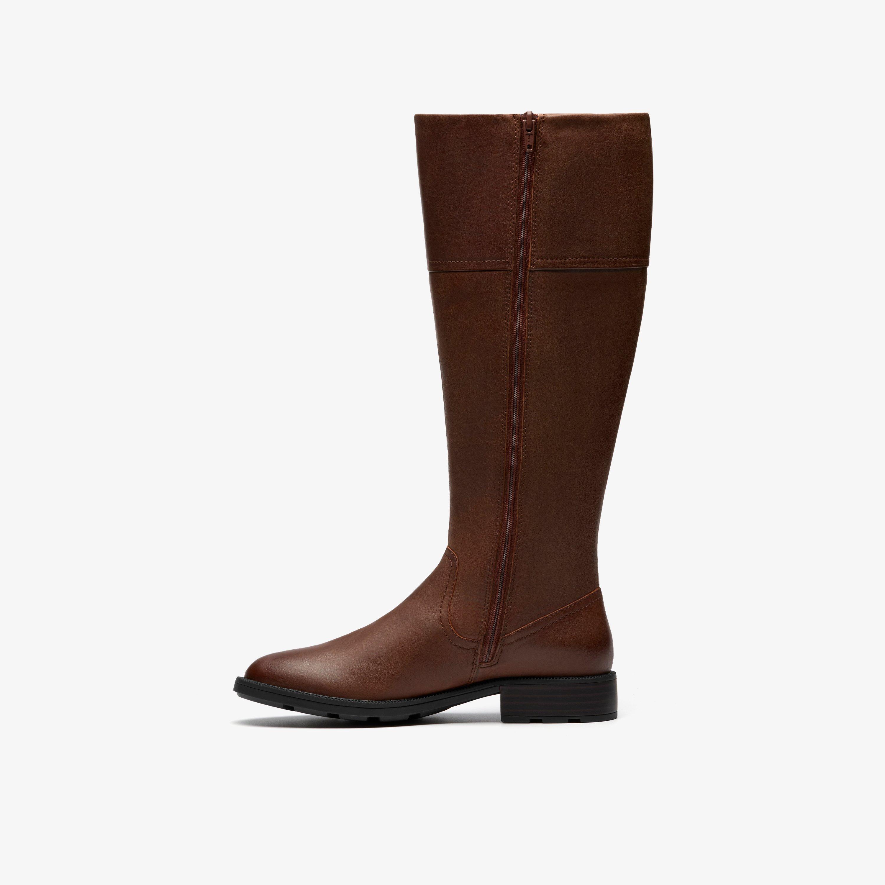 Womens Adalynn Hope British Tan Leather Knee High Boots | Clarks