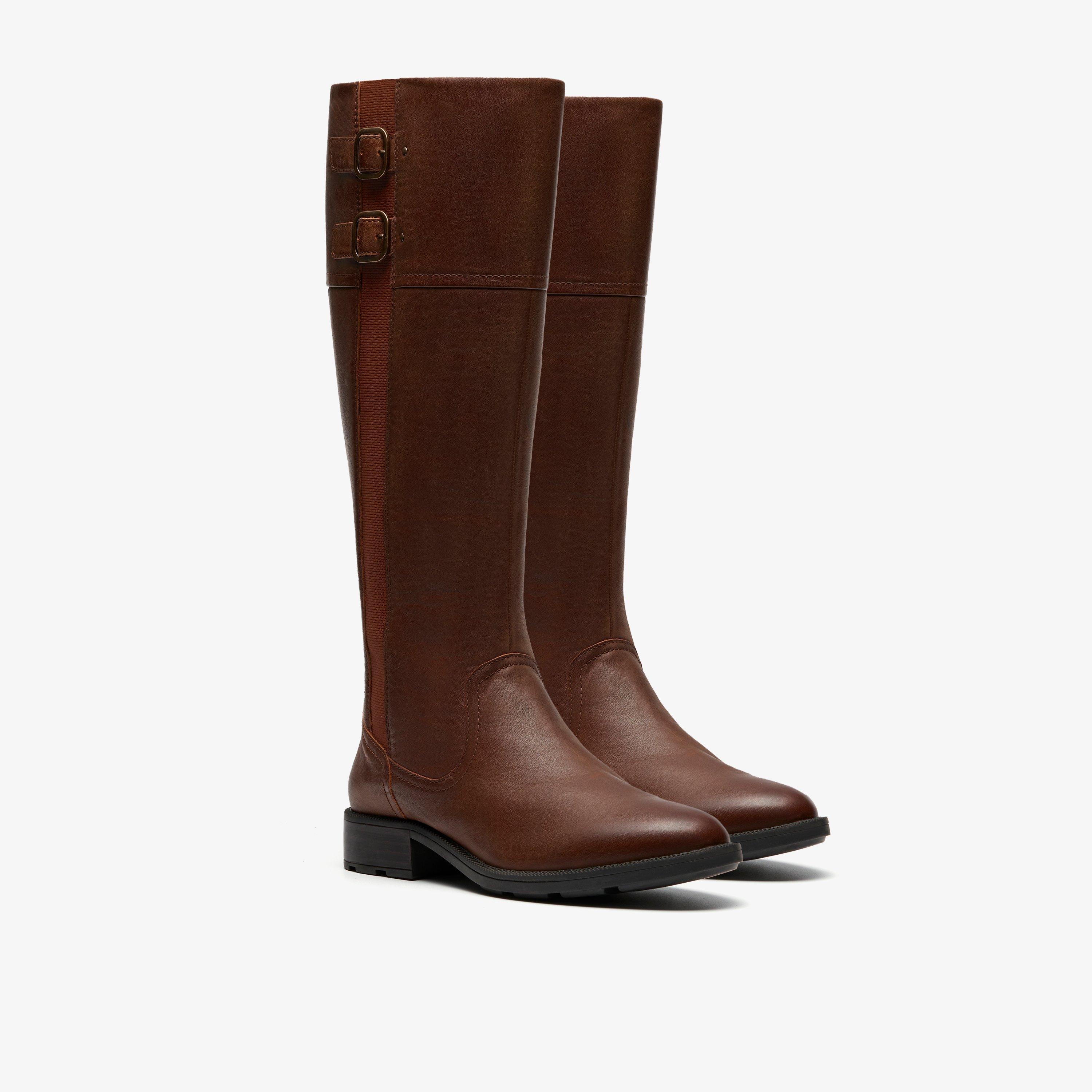 Womens Adalynn Hope British Tan Leather Knee High Boots | Clarks
