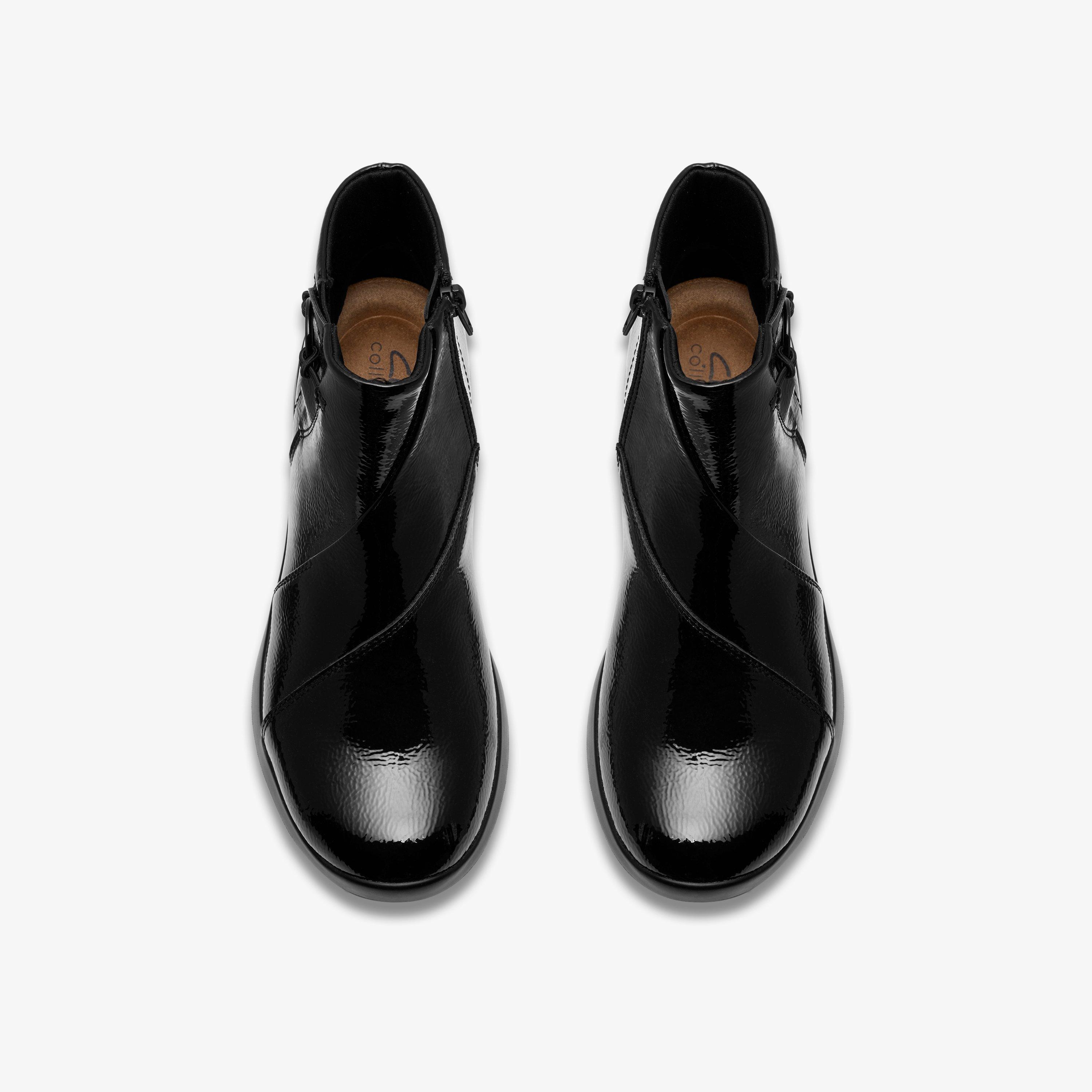 Womens Ellowyn Deva Black Crinkle Patent Ankle Boots | Clarks