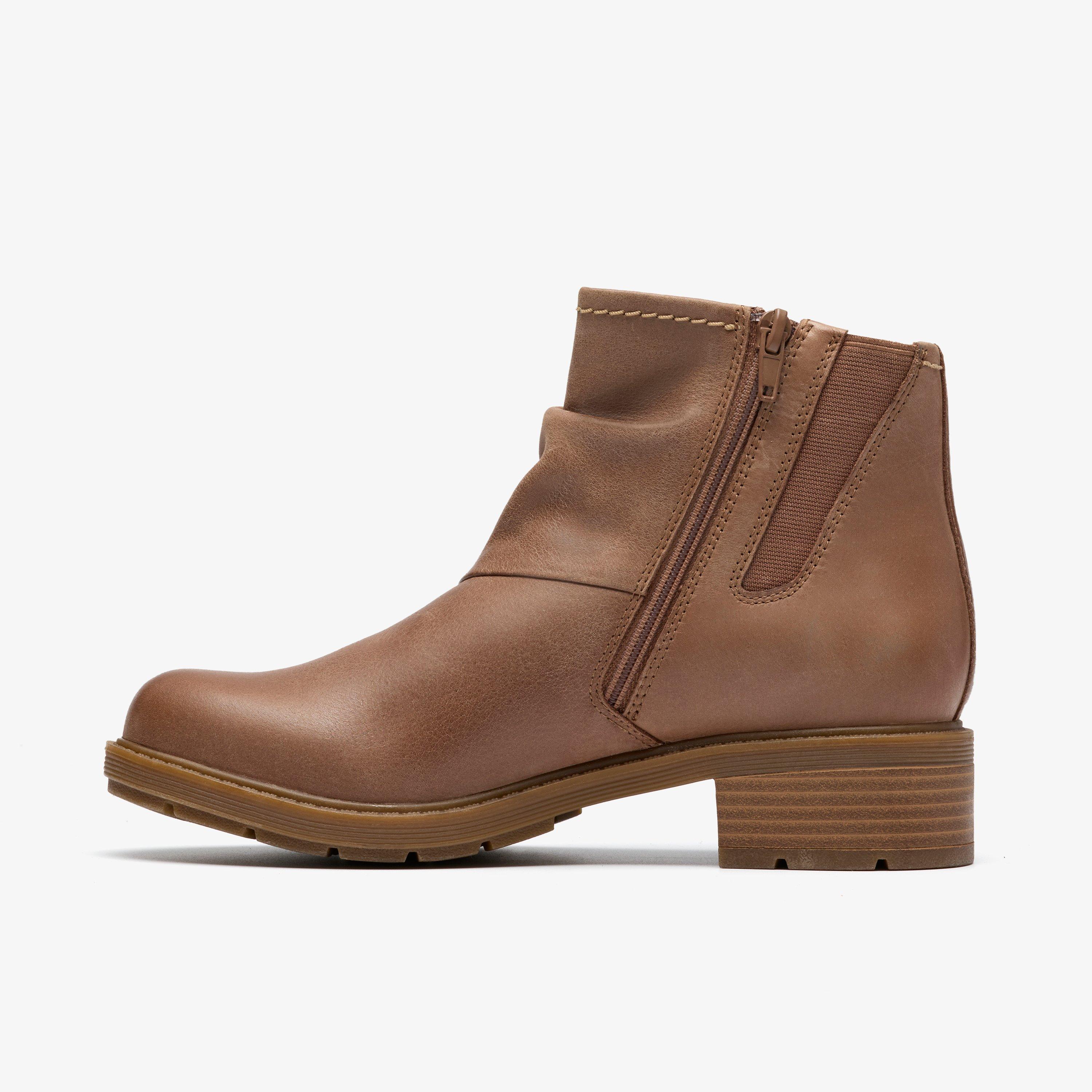 Womens Hearth Sofia Dark Sand Leather Ankle Boots | Clarks