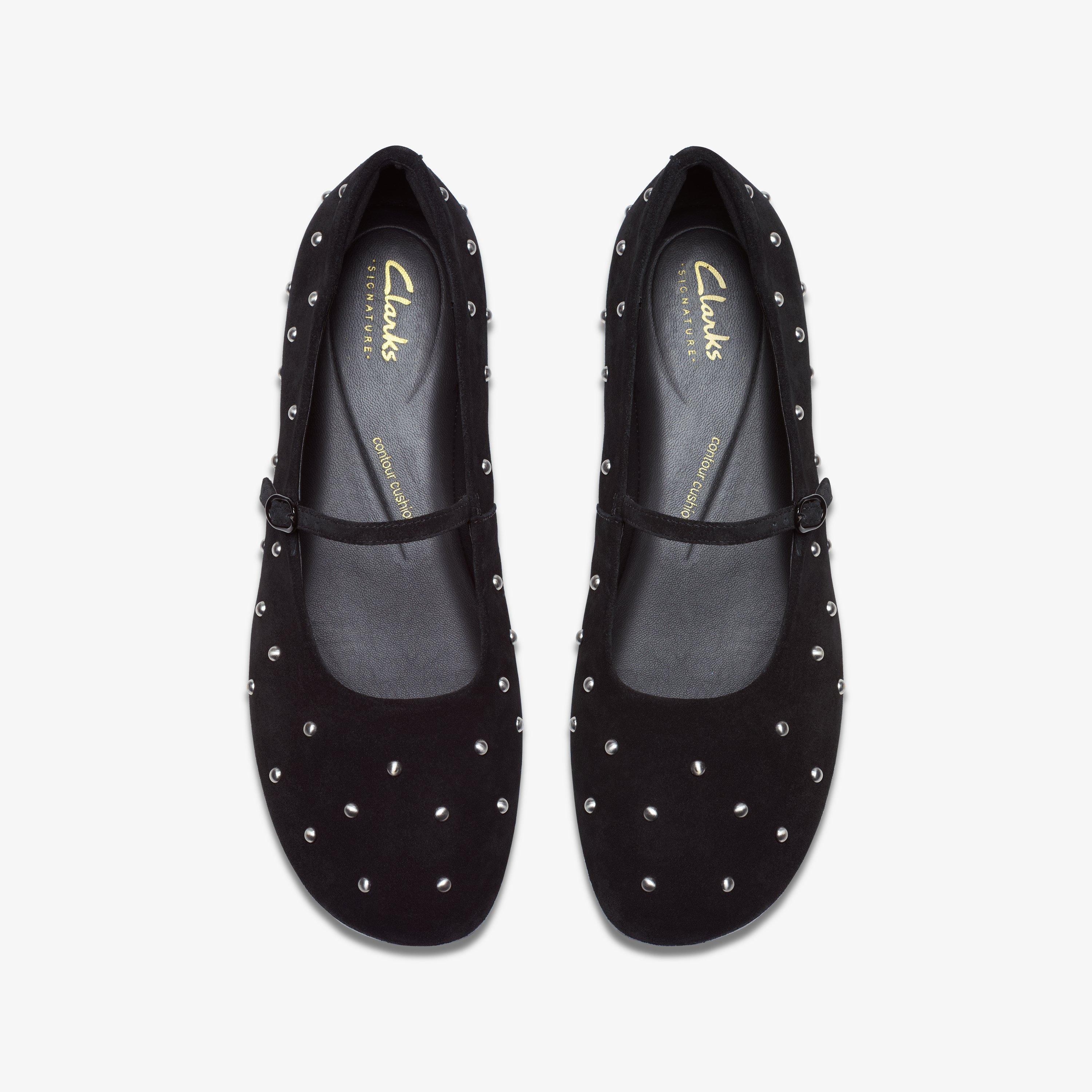 Womens Livia Stud Black Suede Ballet Pump Mary Jane Shoes | Clarks