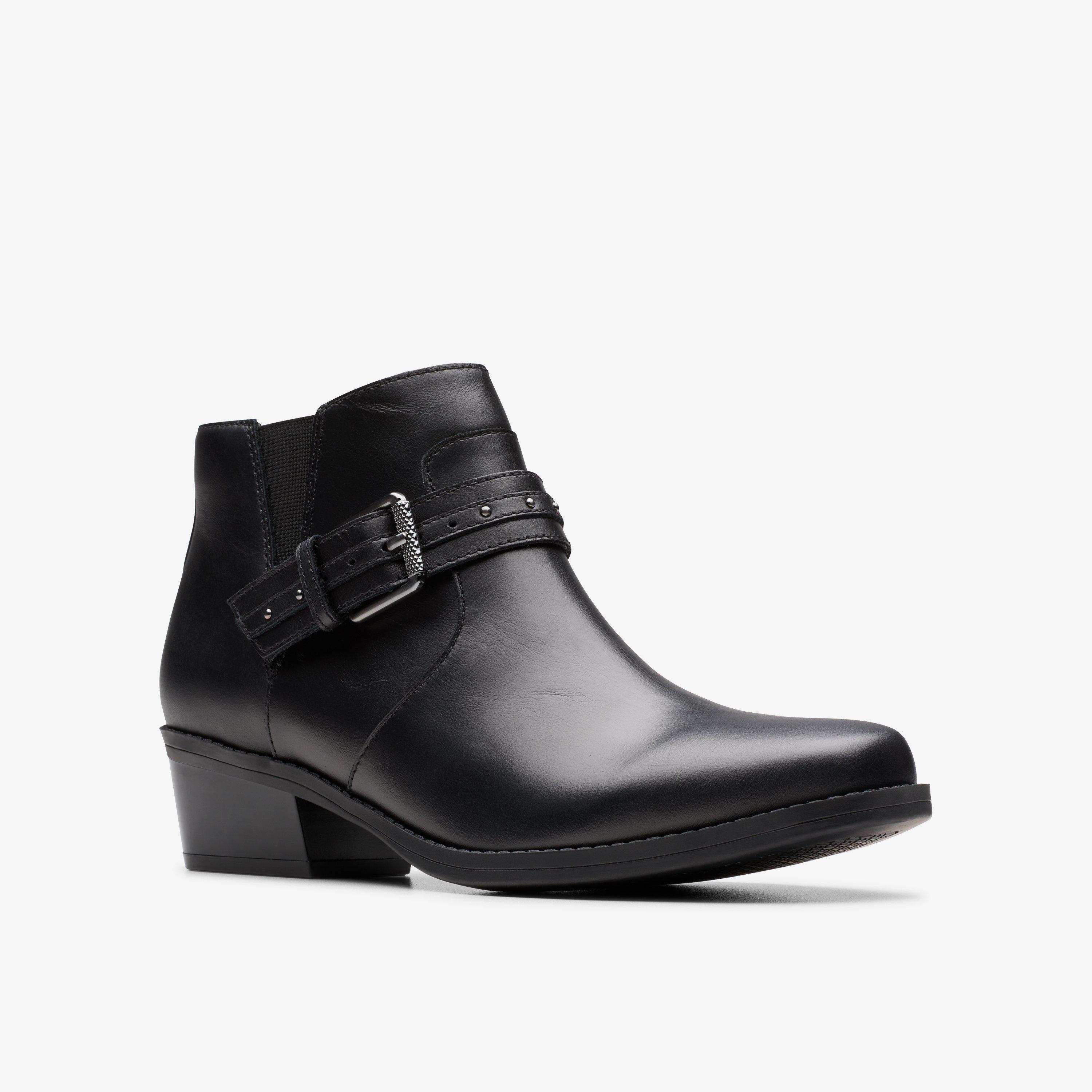 Womens Danyelle Wish Black Leather Ankle Boots | Clarks