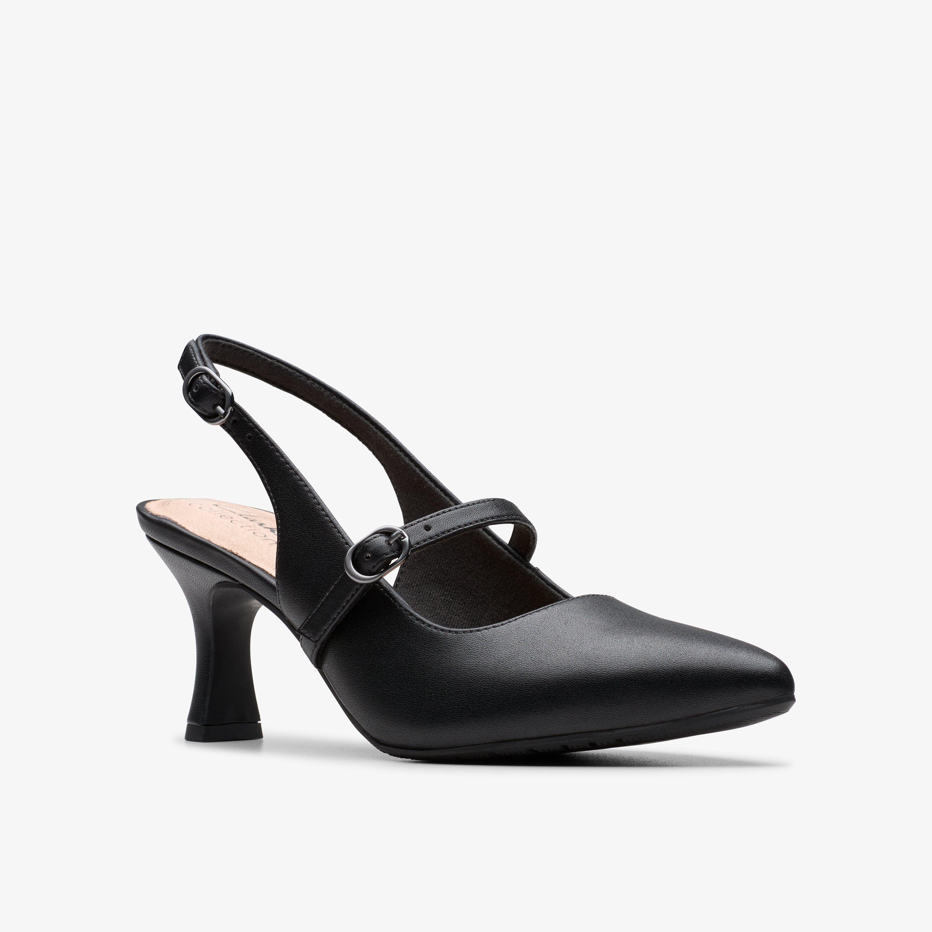 Womens Kataleyna Ruby Black Leather Shoes Heels Sling Back | Clarks Outlet