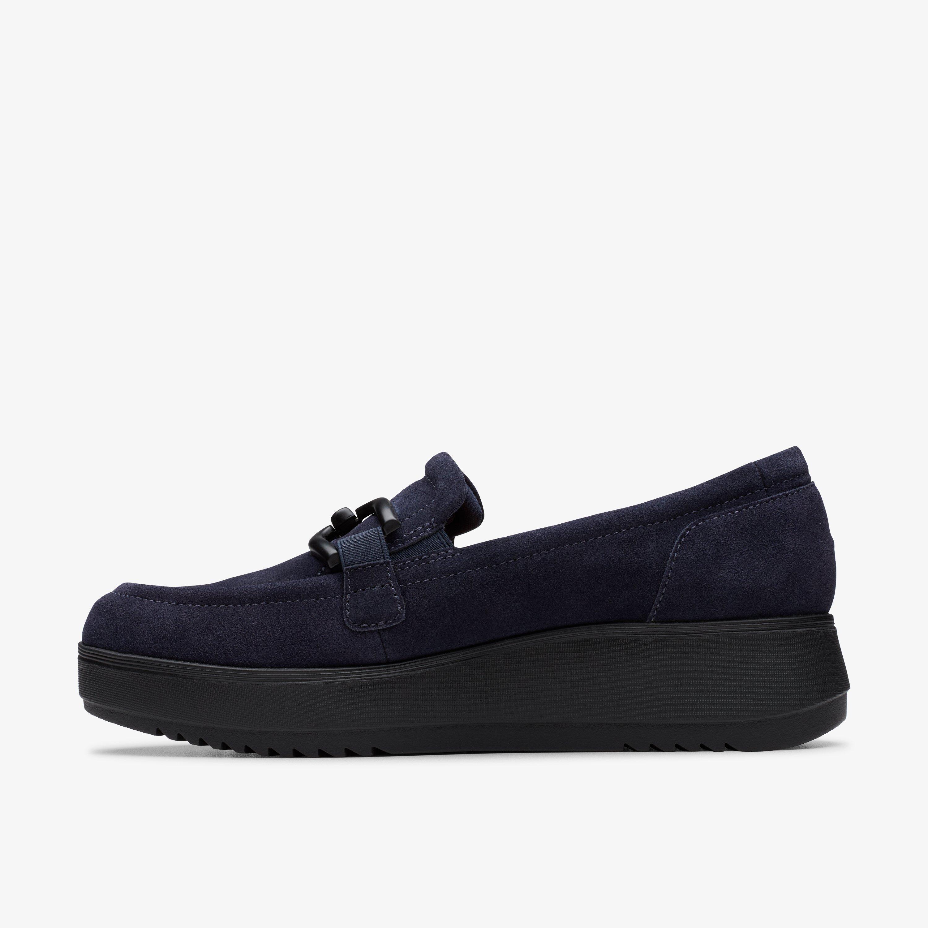 Womens Zylah Top Navy Suede Loafers Slip Ons Shoes | Clarks IE