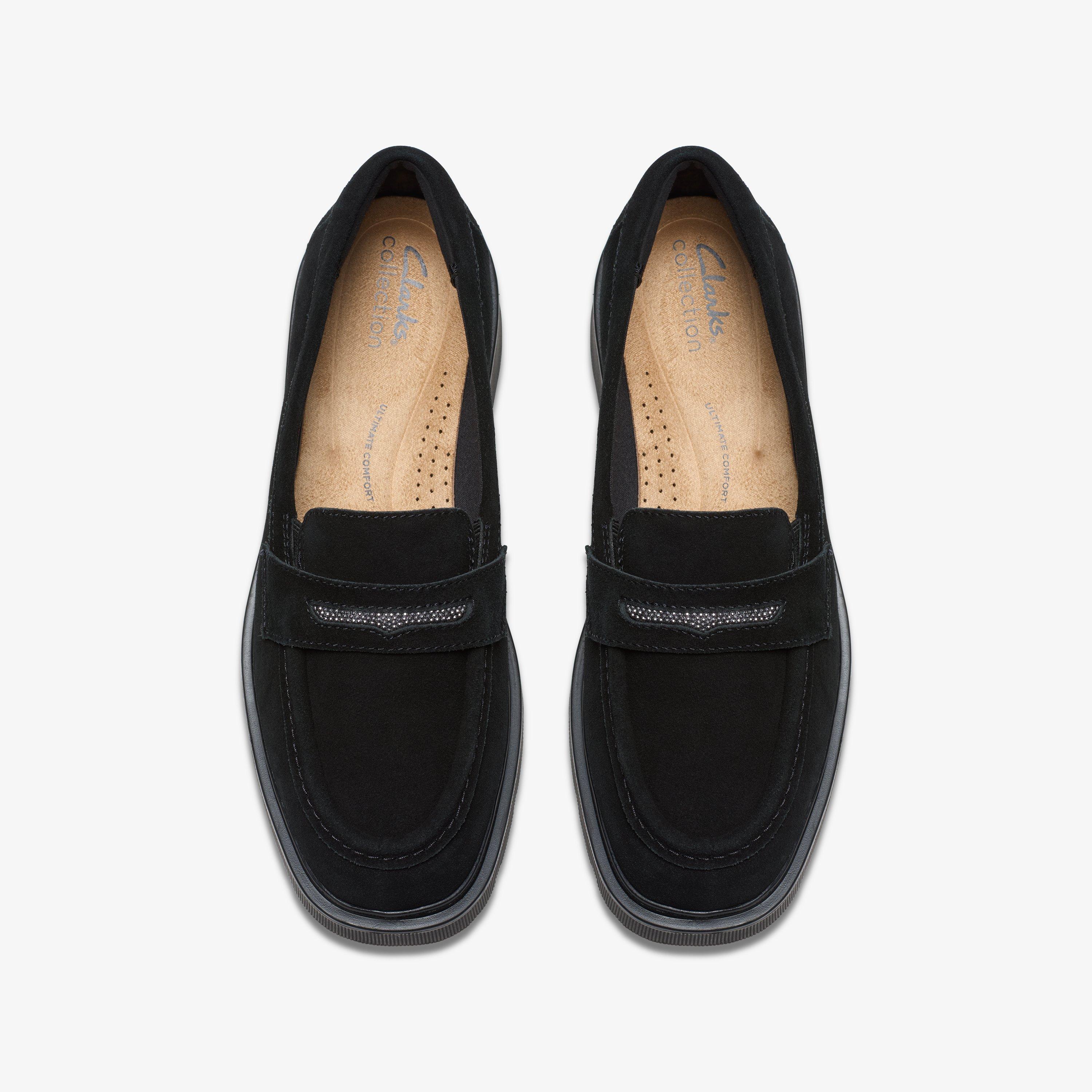 Womens Lauryl Step Black Suede Loafers Slip On Shoes | Clarks