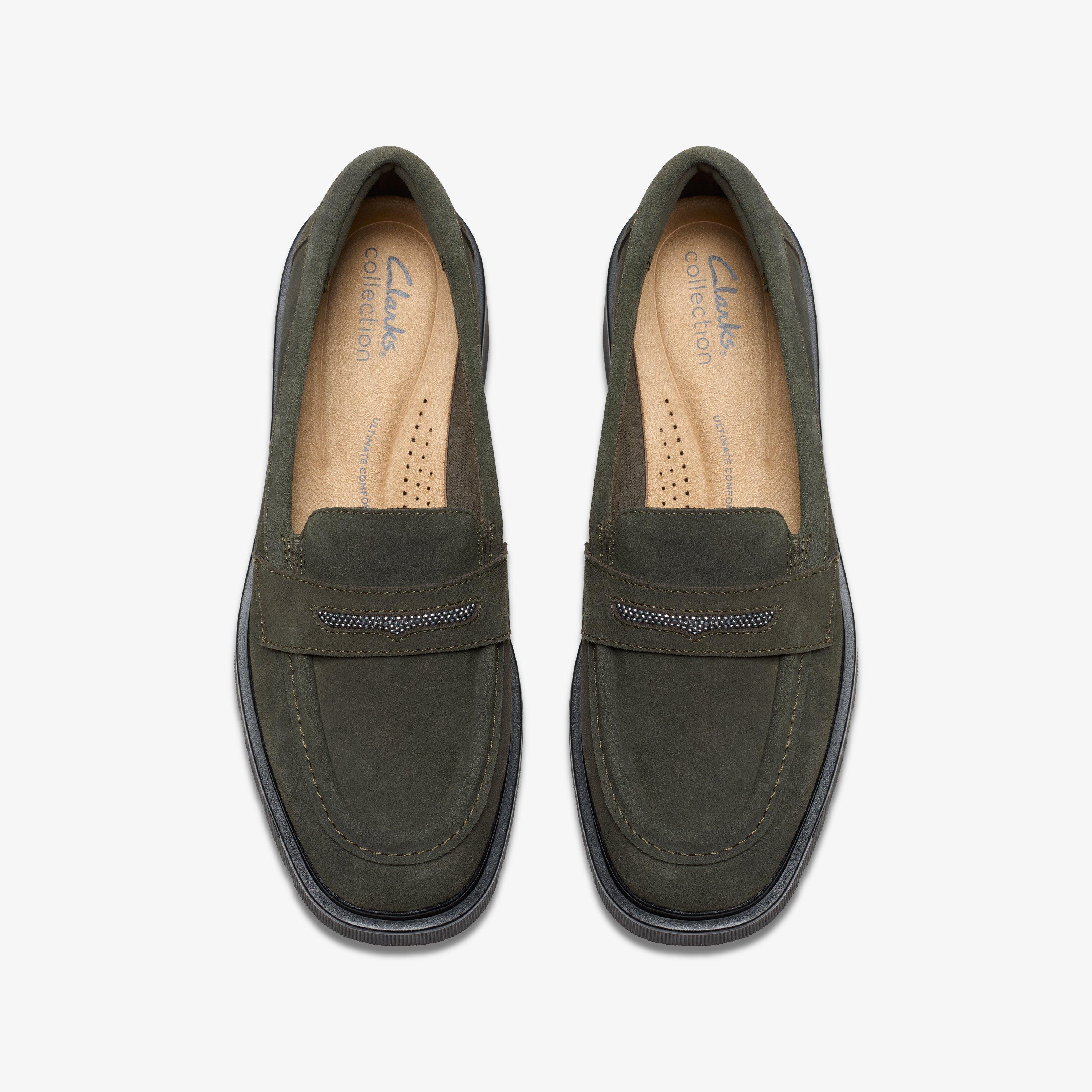 Womens Lauryl Step Dark Olive Suede Shoes Loafers Slip Ons | Clarks Outlet