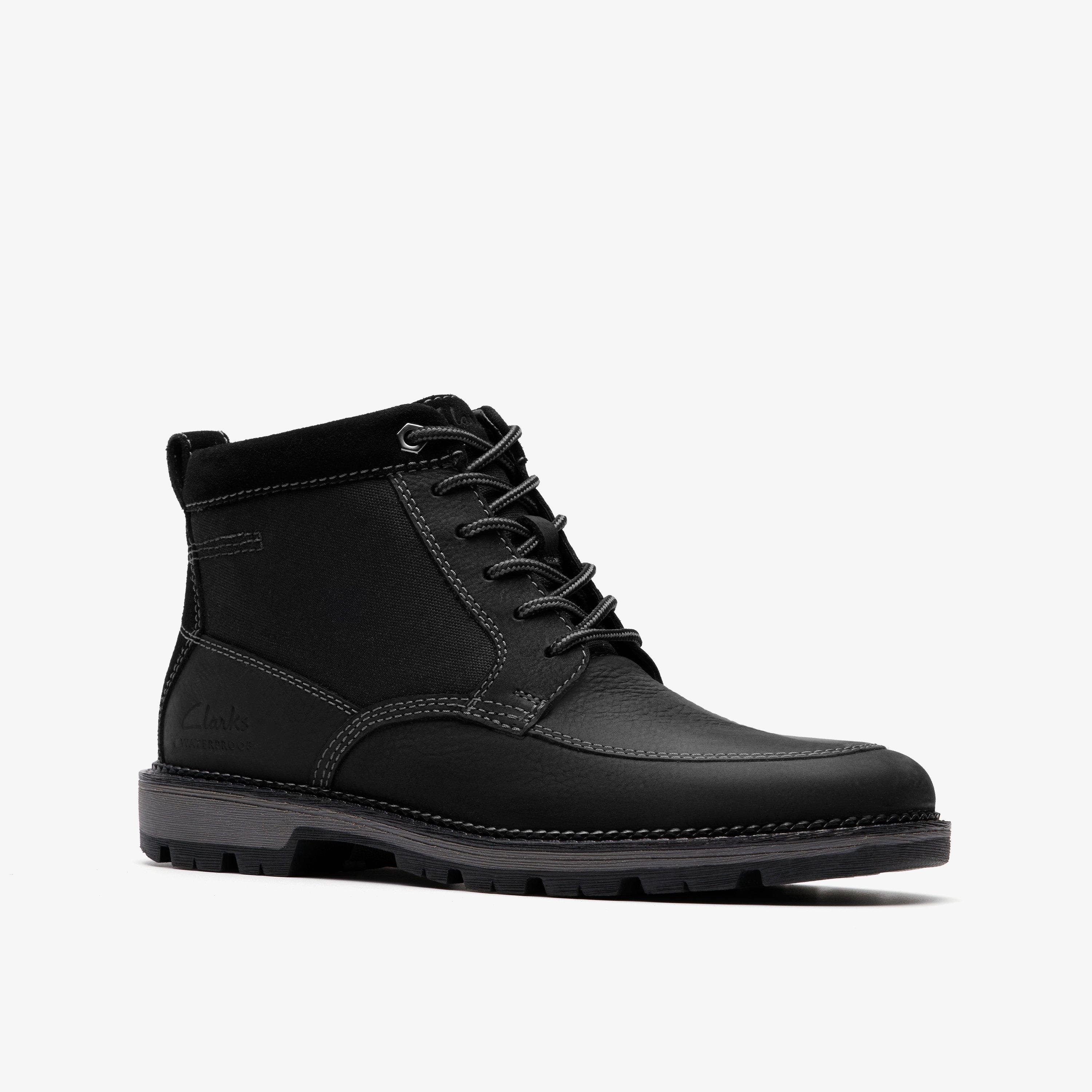 Mens Maplewalk Rise Black Leather Ankle Boots | Clarks