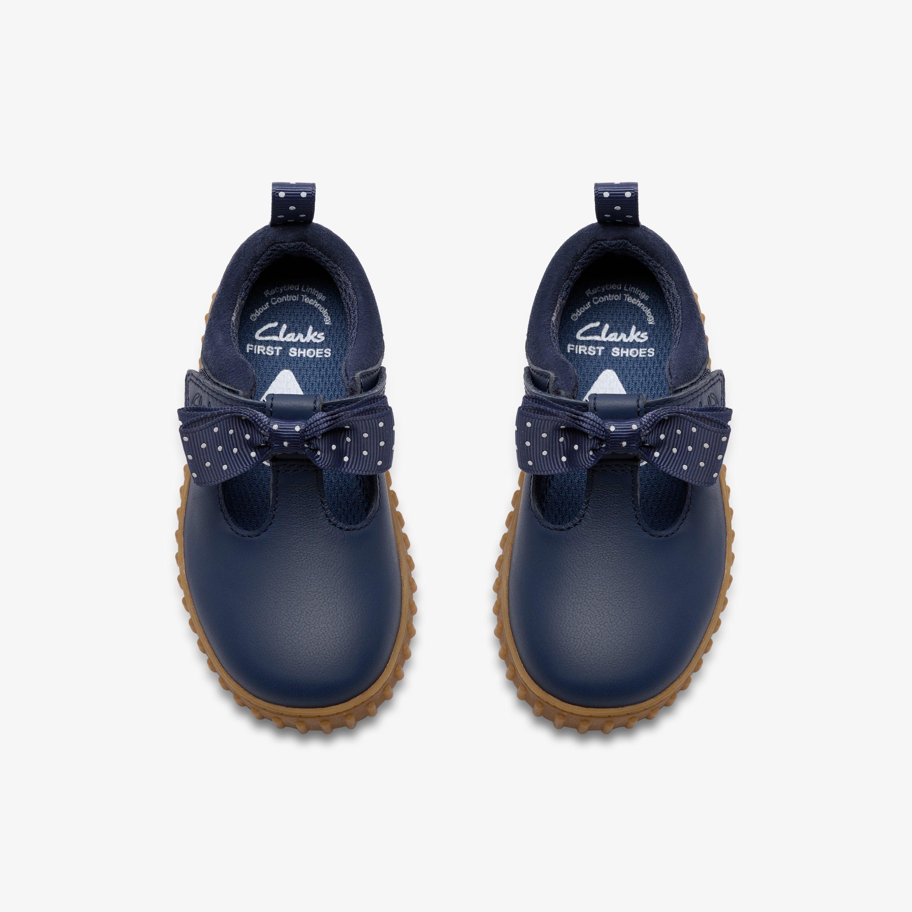 Girls Cove Bow Toddler Navy Leather T Bar Shoes Riptape Shoes | Clarks