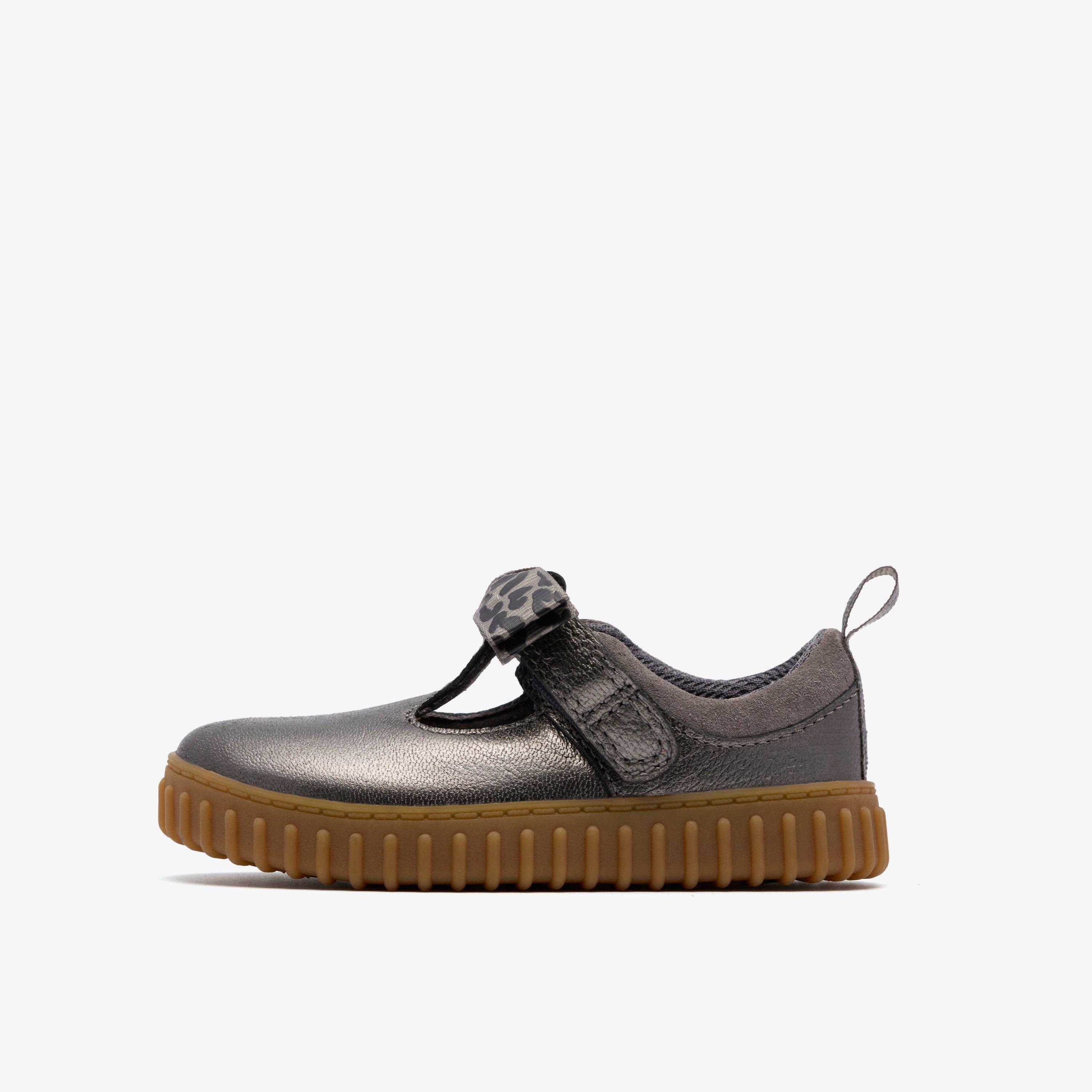 Girls Cove Bow Toddler Silver Metallic T Bar Shoes Riptape Shoes | Clarks