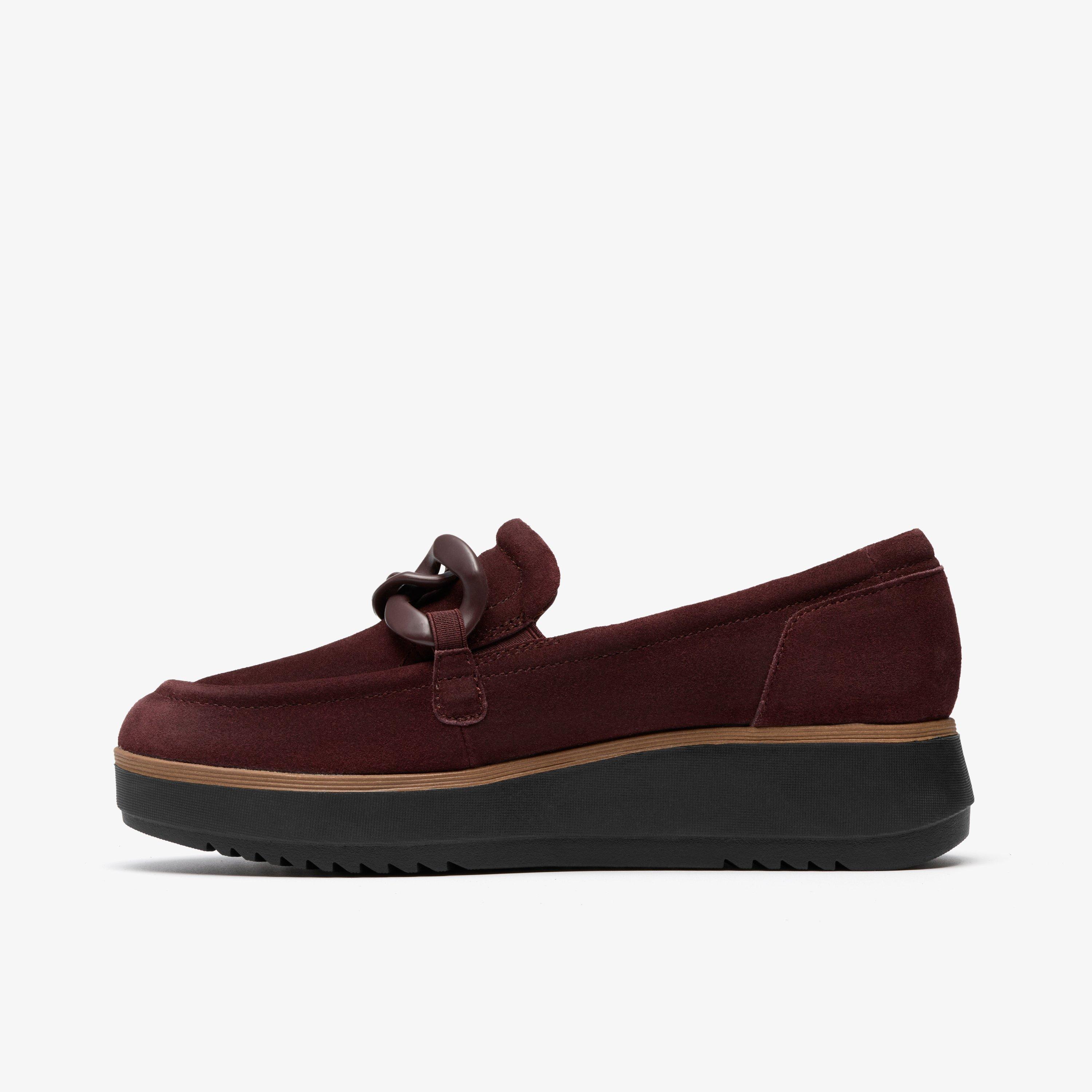 Womens Zylah May Merlot Suede Loafers Slip On Shoes | Clarks
