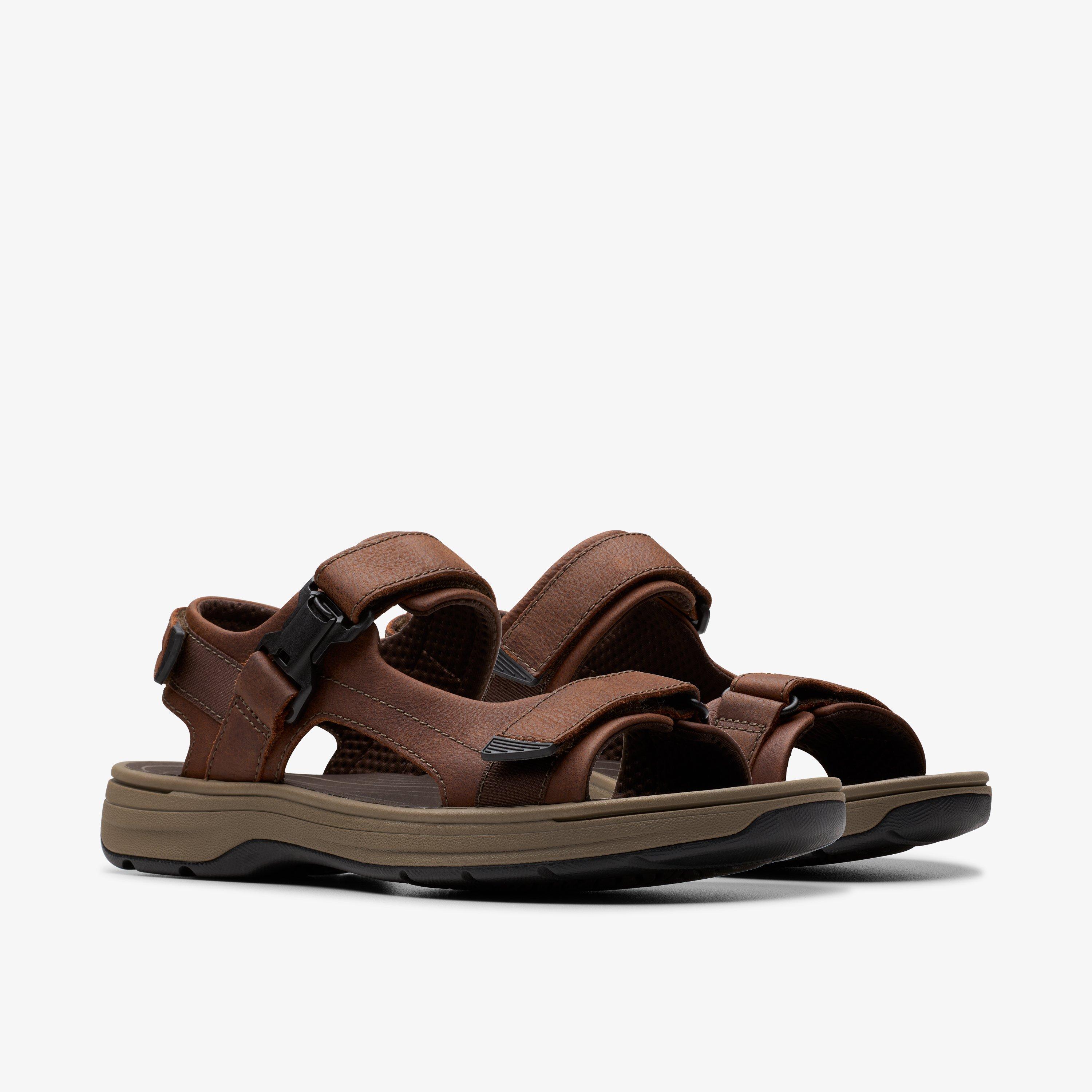 Mens Saltway Edge Dark Brown Leather Flat Sandals | Clarks UK