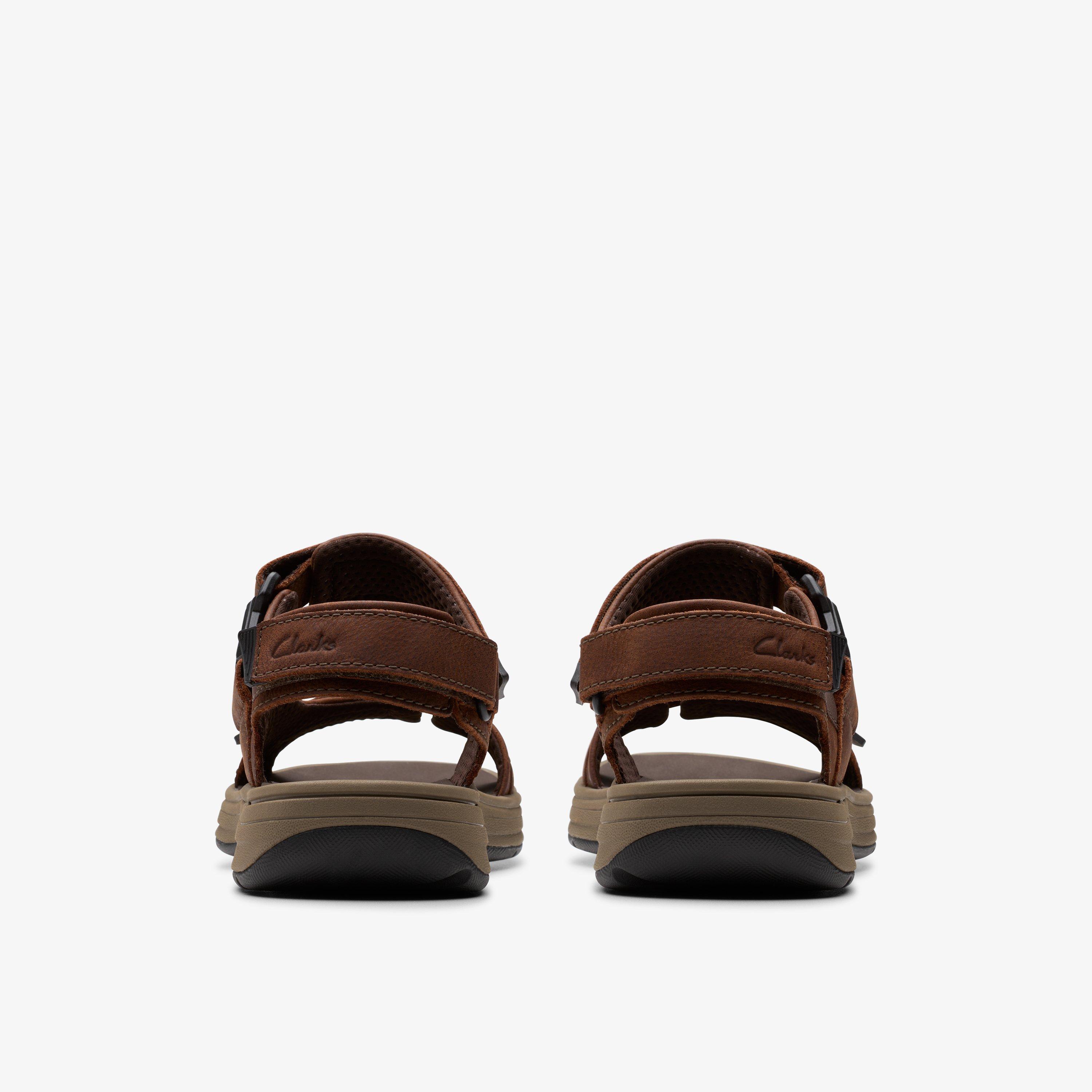 Mens Saltway Edge Dark Brown Leather Flat Sandals | Clarks UK