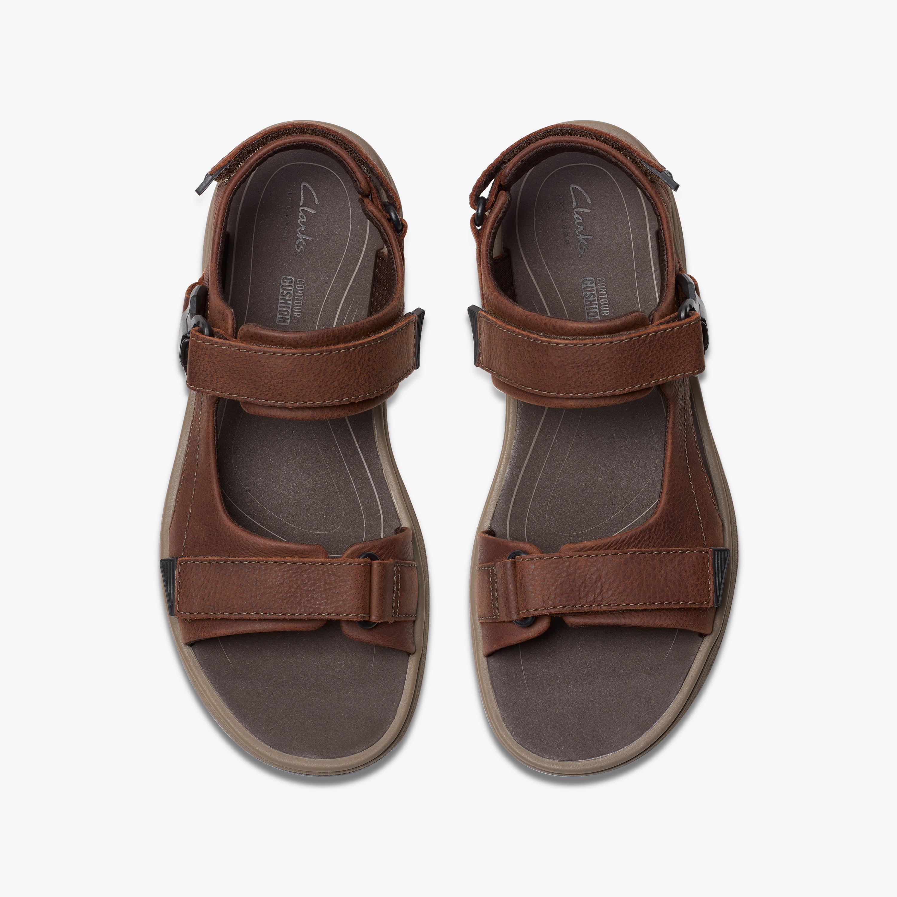 Mens Saltway Edge Dark Brown Leather Flat Sandals | Clarks UK