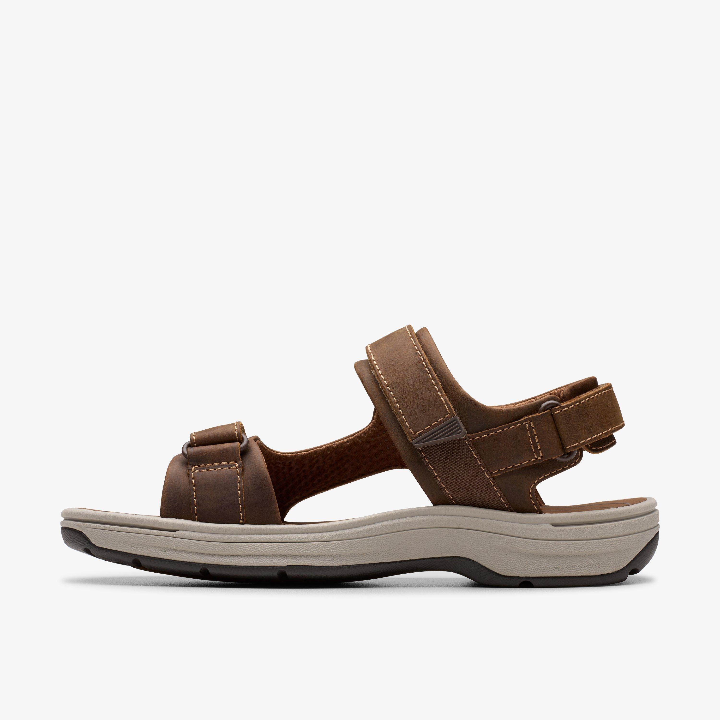 Mens Saltway Edge Light Tan Leather Flat Sandals | Clarks UK