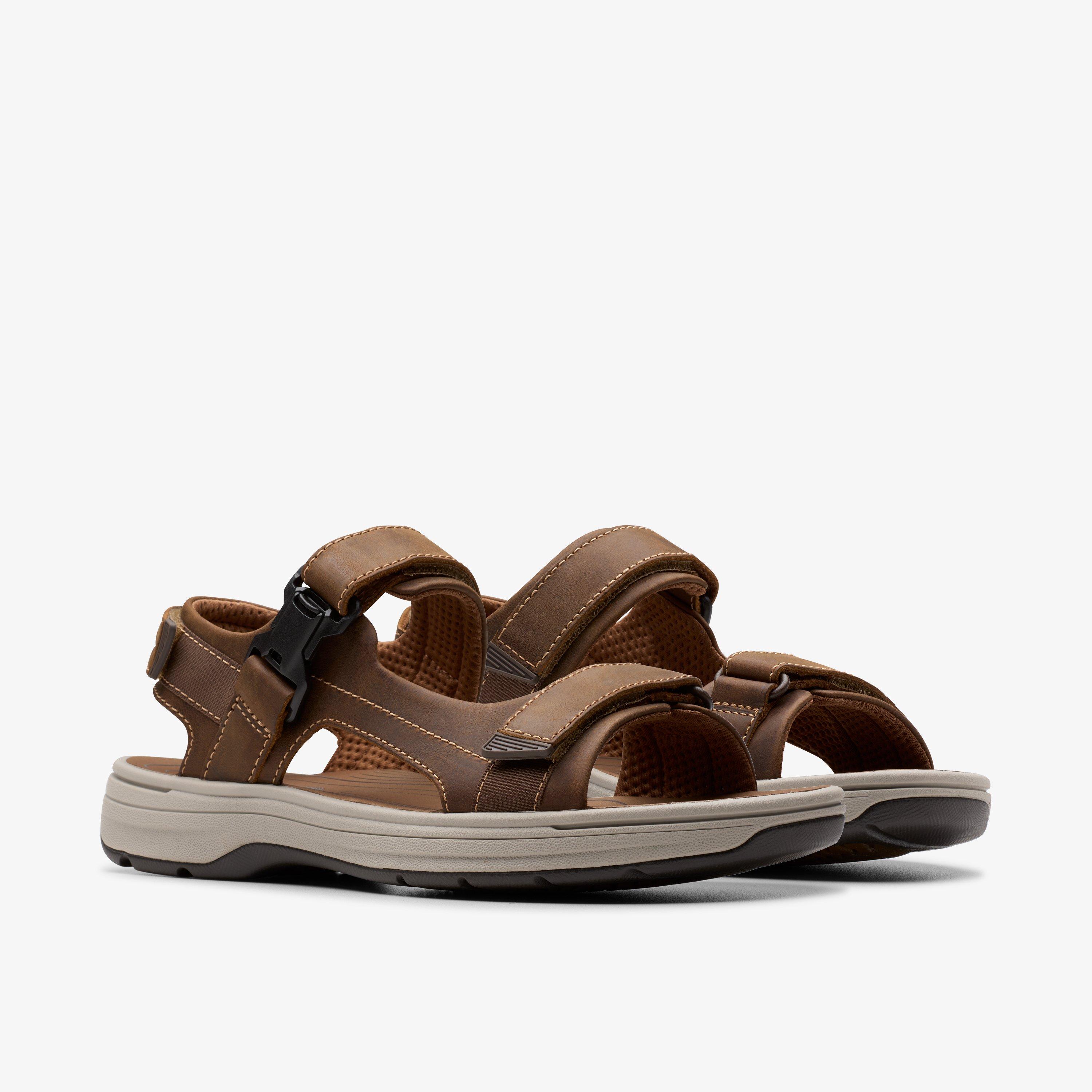Mens Saltway Edge Light Tan Leather Flat Sandals | Clarks UK