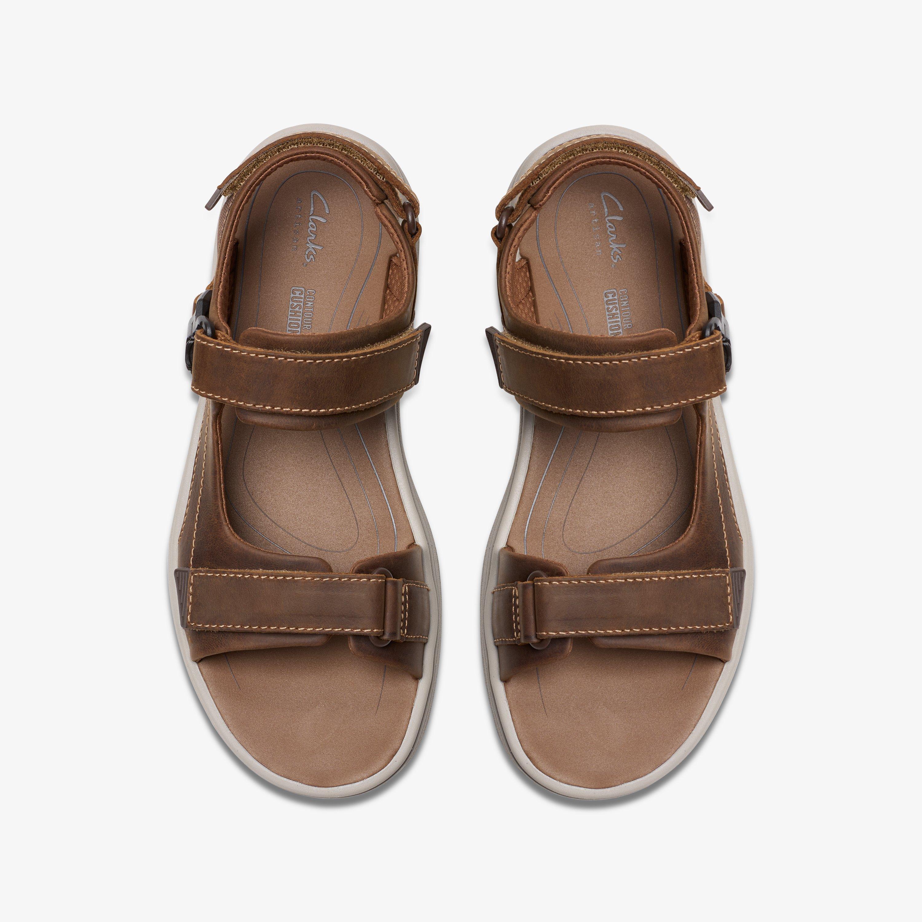 Mens Saltway Edge Light Tan Leather Flat Sandals | Clarks UK