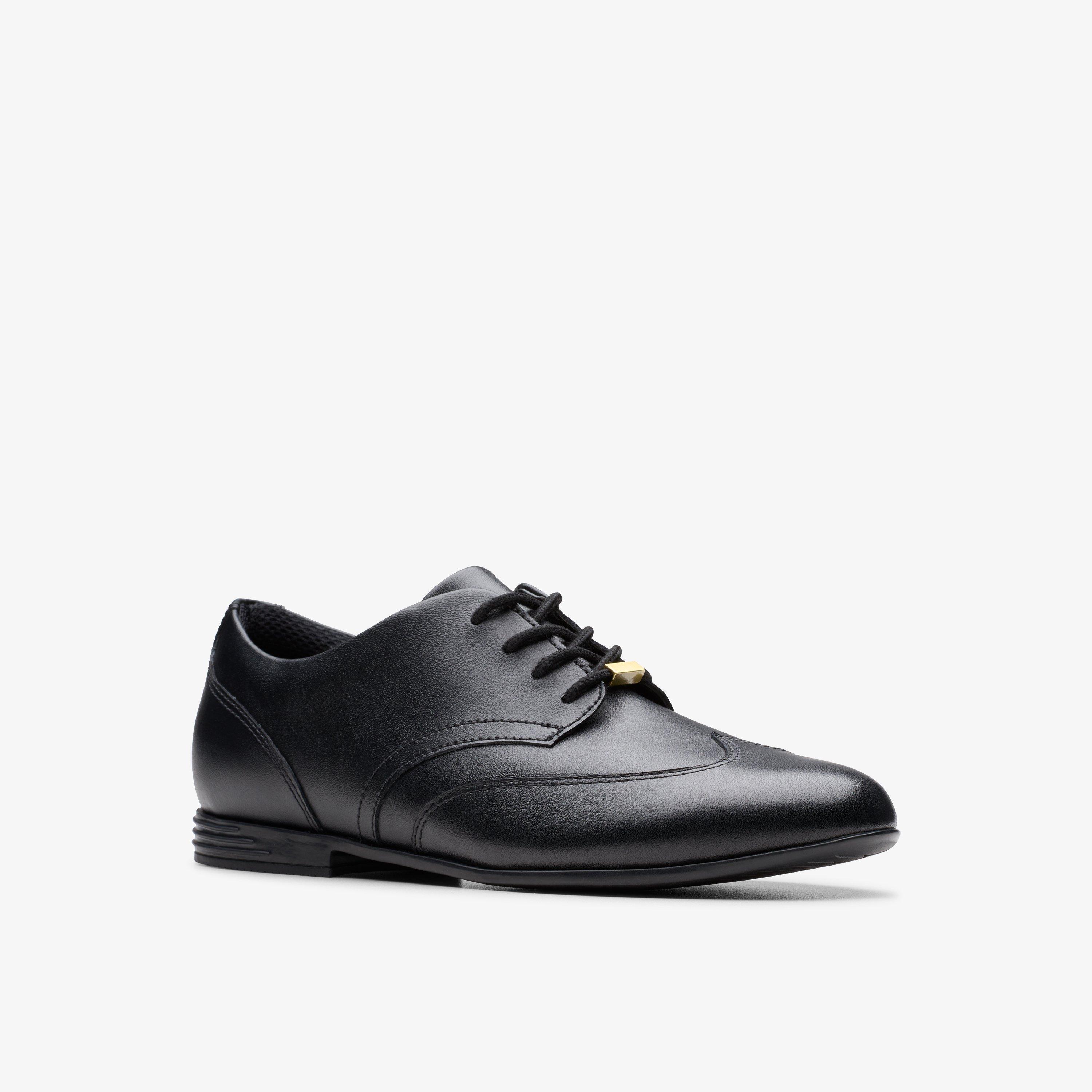 Boys, Girls, Kids Unisex Finja Wing Youth Black Leather Brogues, Lace ...