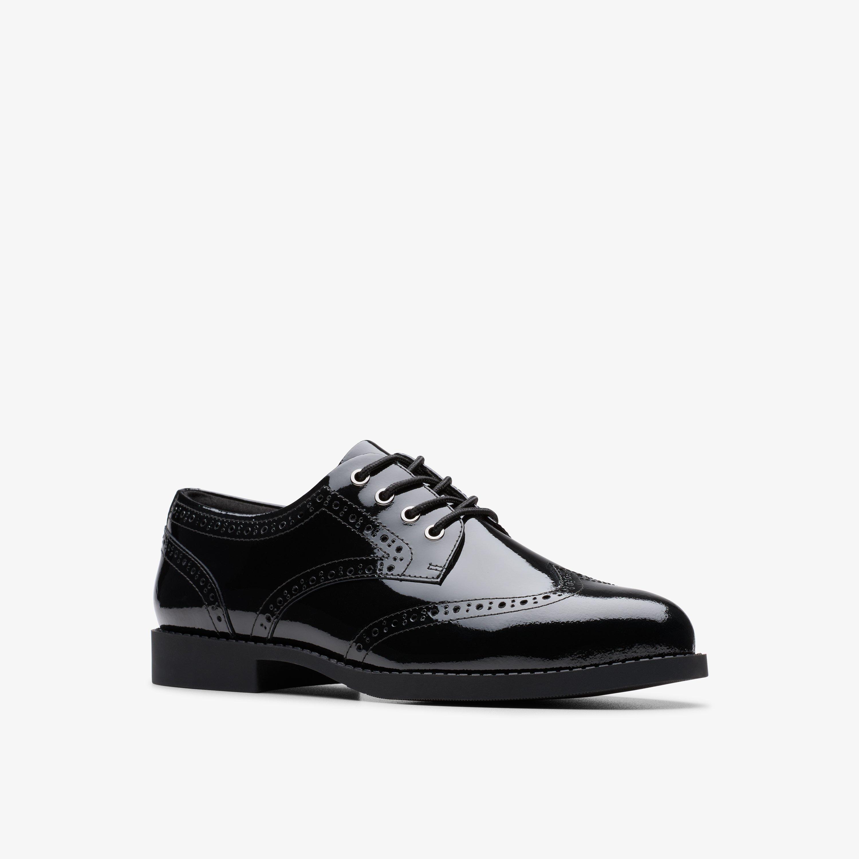 Boys, Girls, Kids Unisex Tapa Pure Youth Black Patent Brogues, Lace Up ...