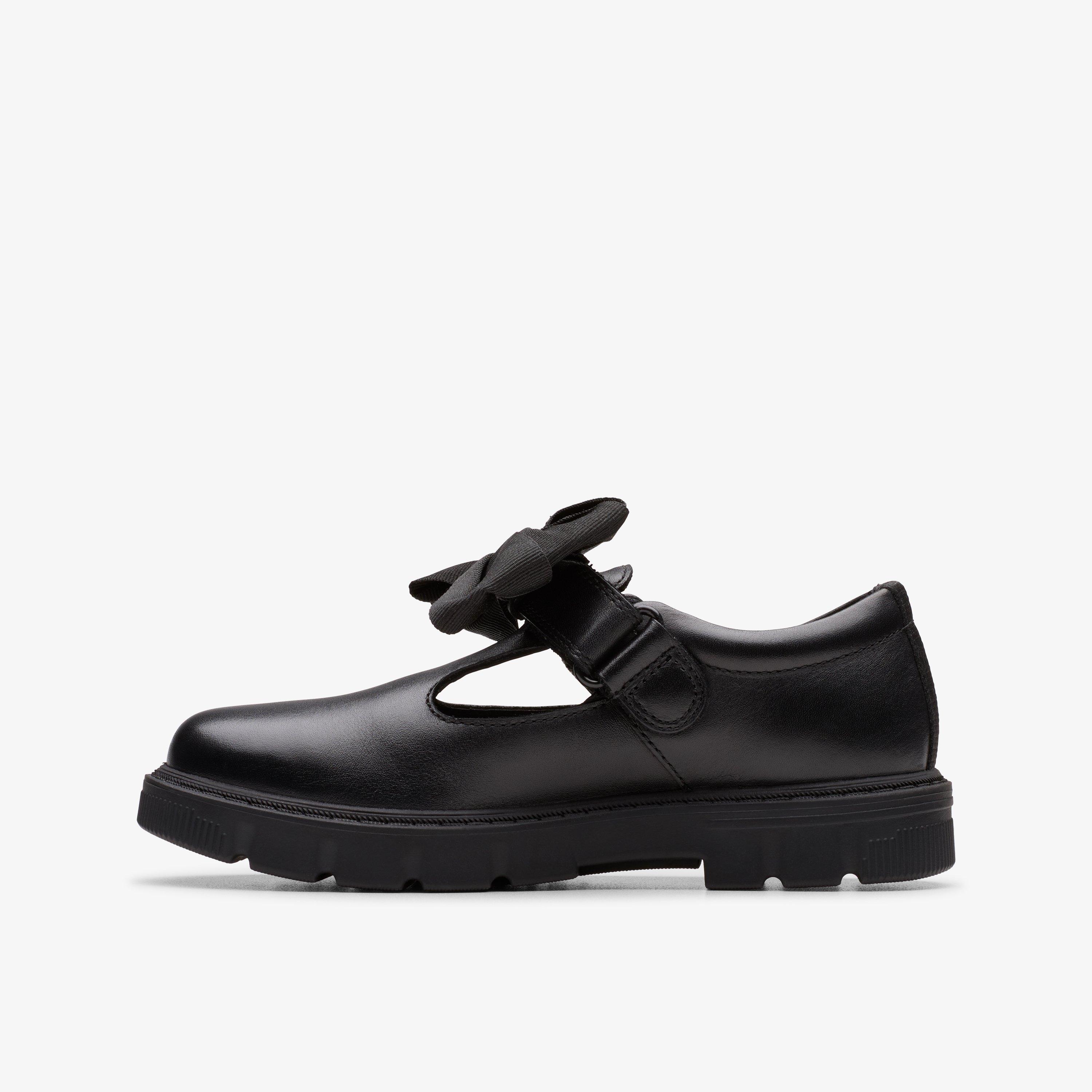 Girls Lorcam Hope Kid Black Leather T Bar Shoes Riptape School Shoes ...