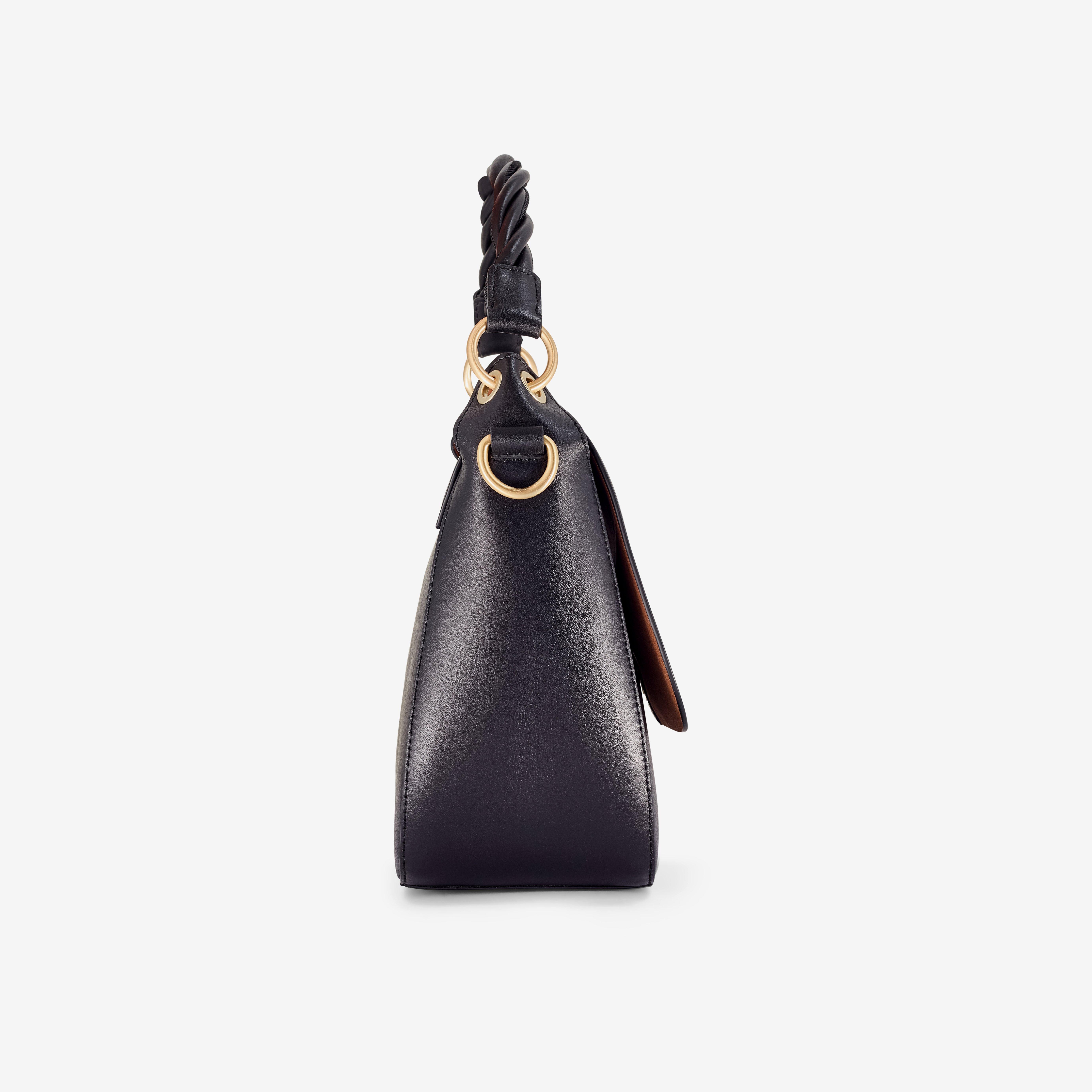 Womens Twist Midi Black Leather Shoulder Bag, Cross Body Bag Bags ...