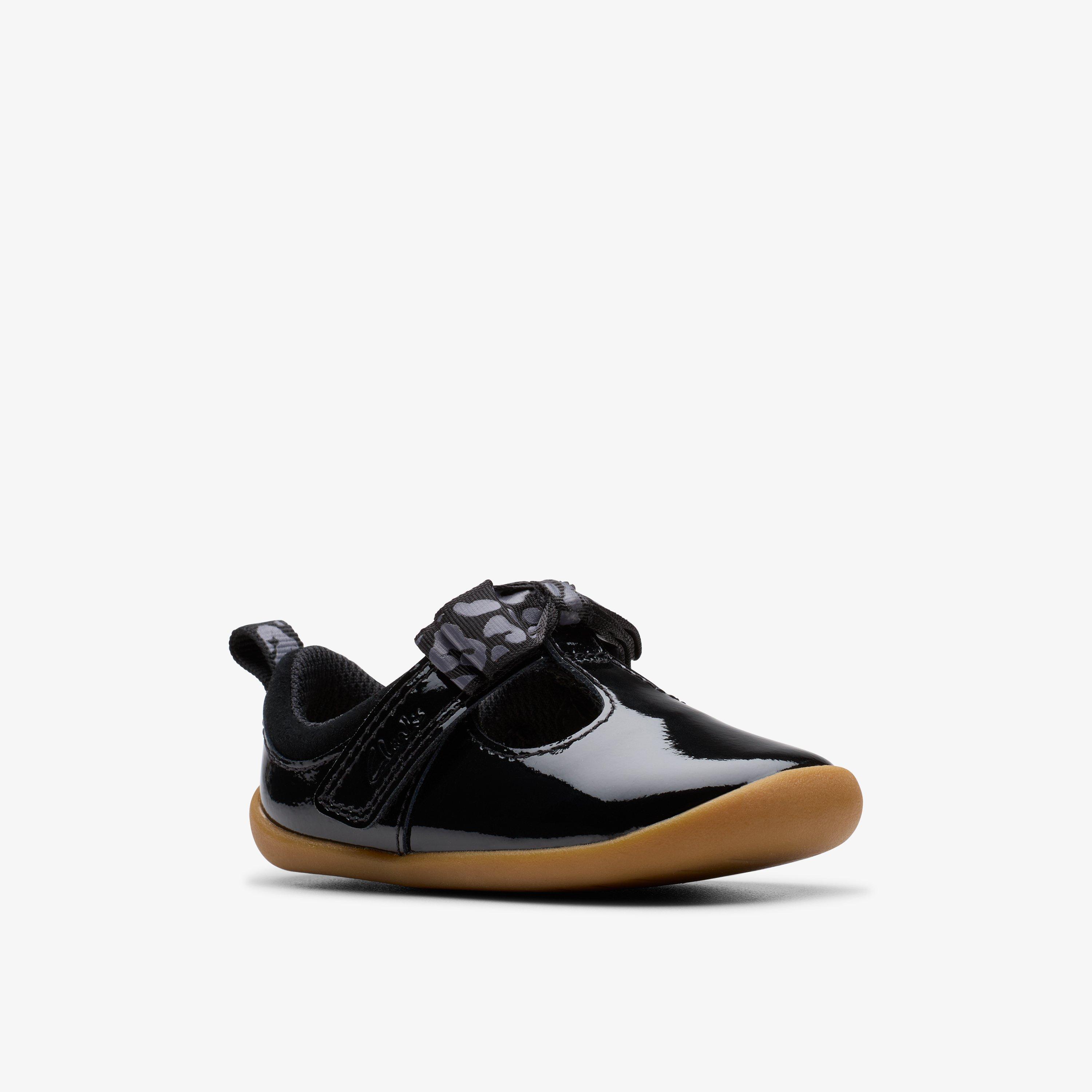 Girls Roamer Trim Toddler Black Patent Pre Walker, Riptape Shoes ...