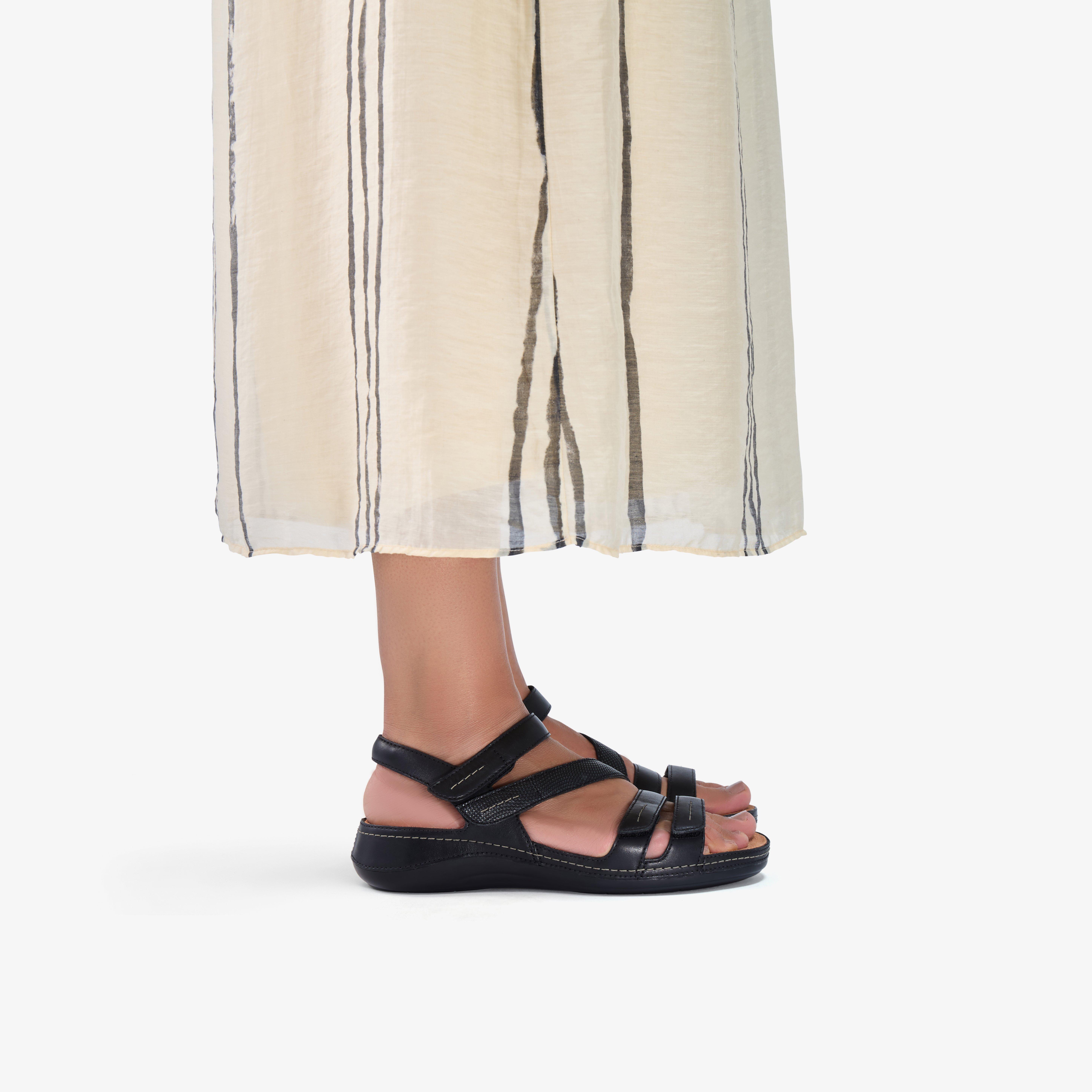 Womens Cecily Mix Black Combination Flat Sandal | Clarks