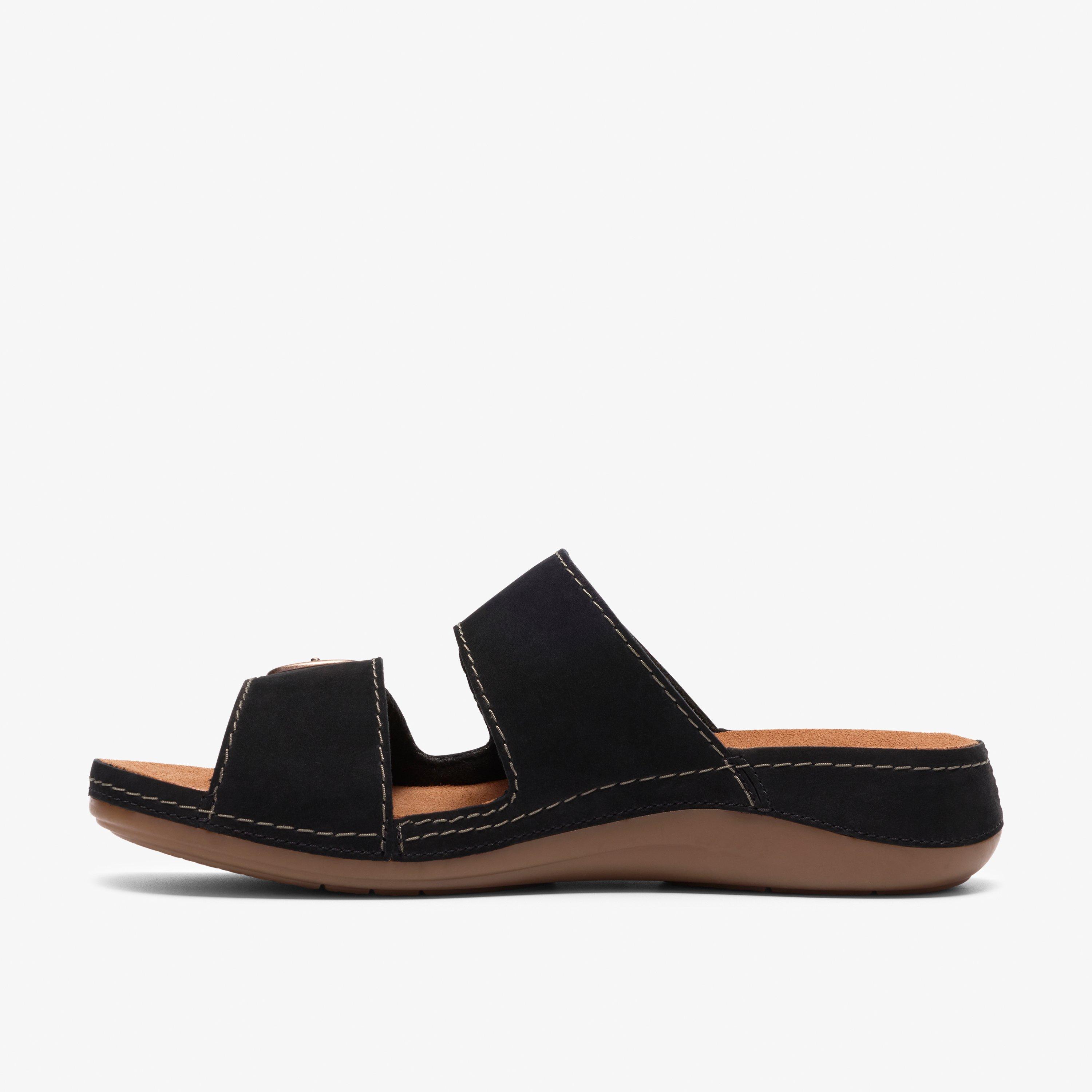 Womens Cecily Step Black Nubuck Flat Sandals | Clarks