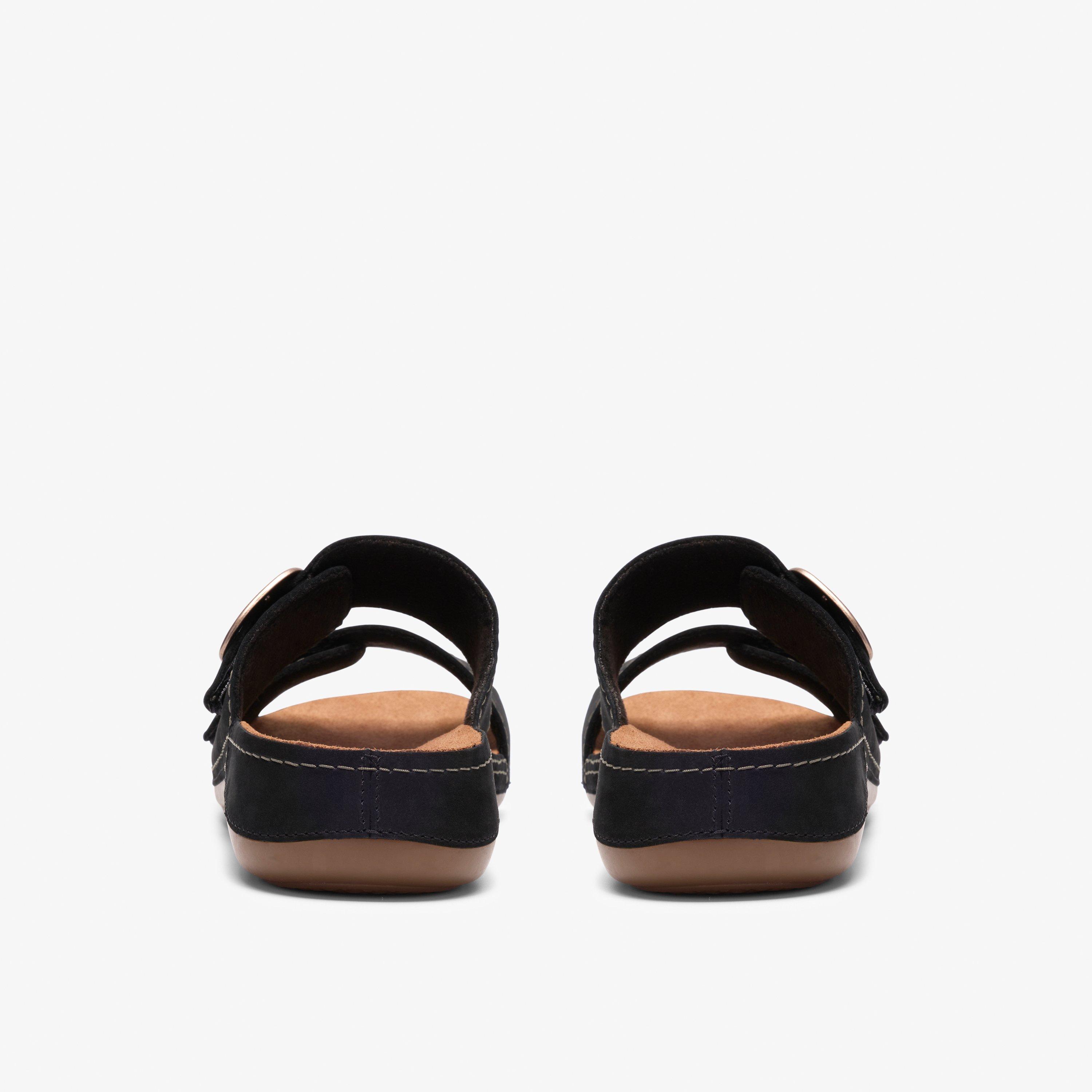Womens Cecily Step Black Nubuck Flat Sandals | Clarks