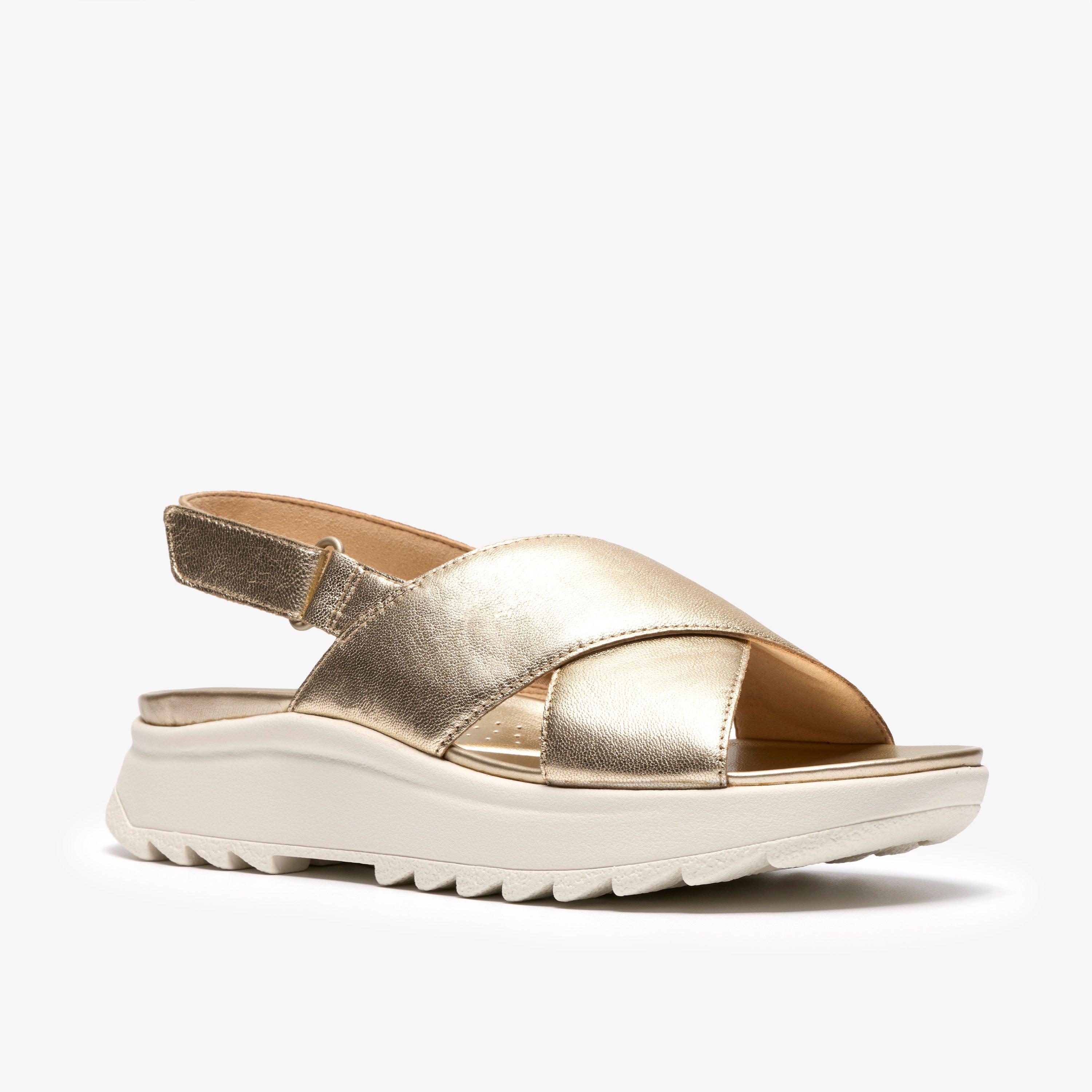 Womens DashLite Wish Gold Leather Flat Sandals | Clarks UK