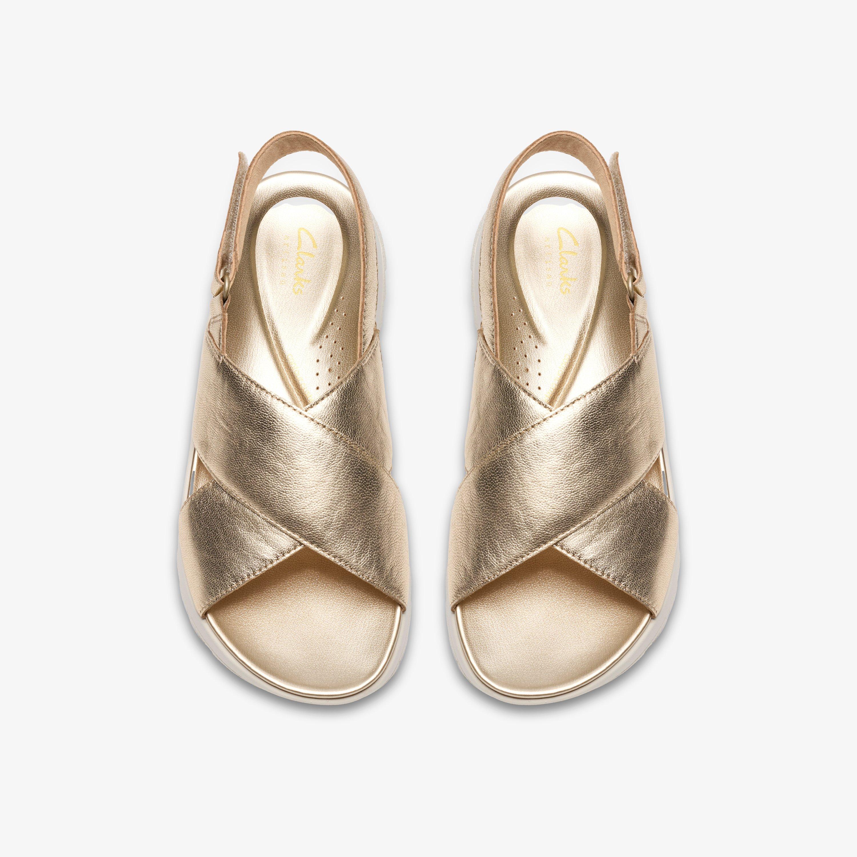 Womens DashLite Wish Gold Leather Flat Sandals | Clarks UK