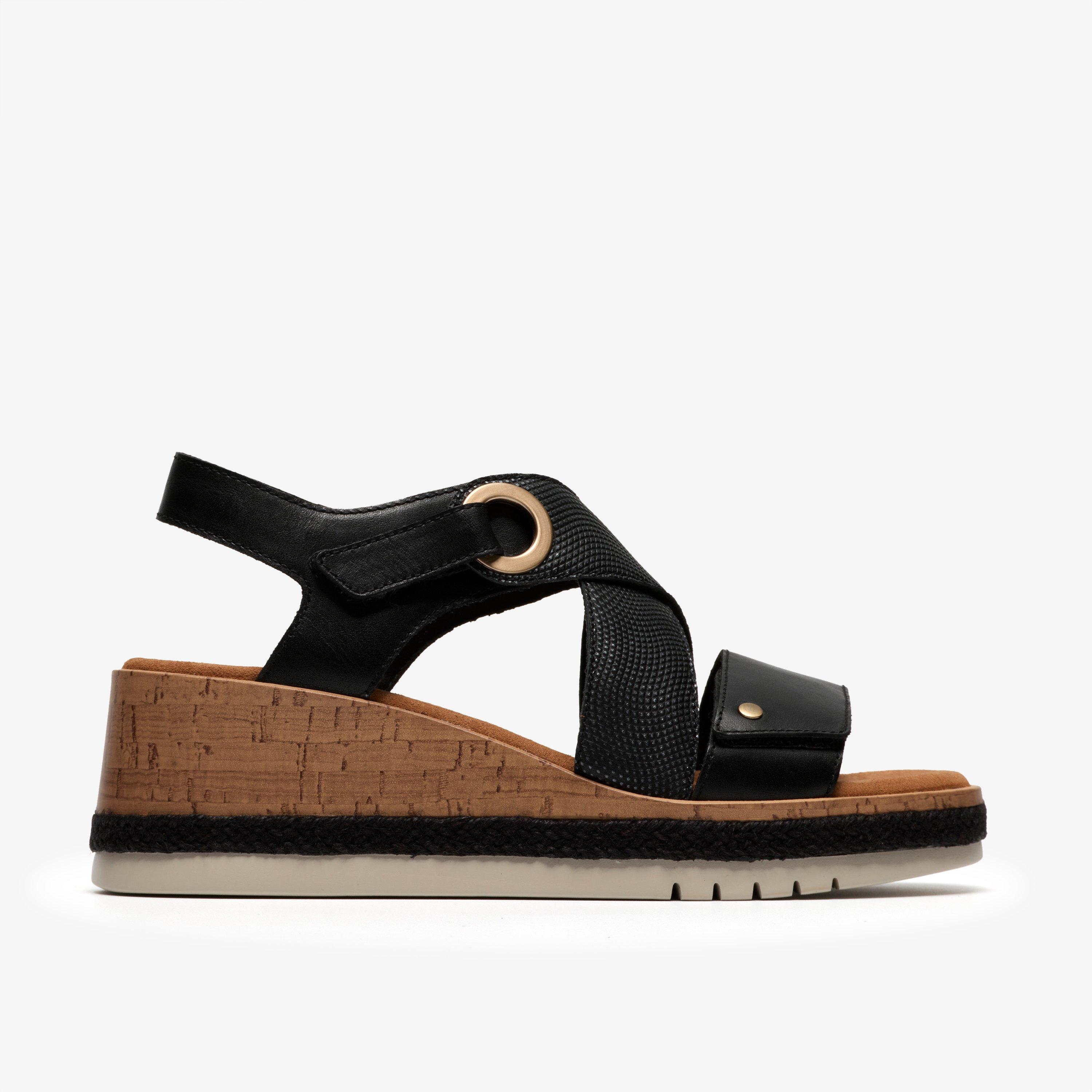 Womens Kidiki Sun Black Combination Wedges | Clarks