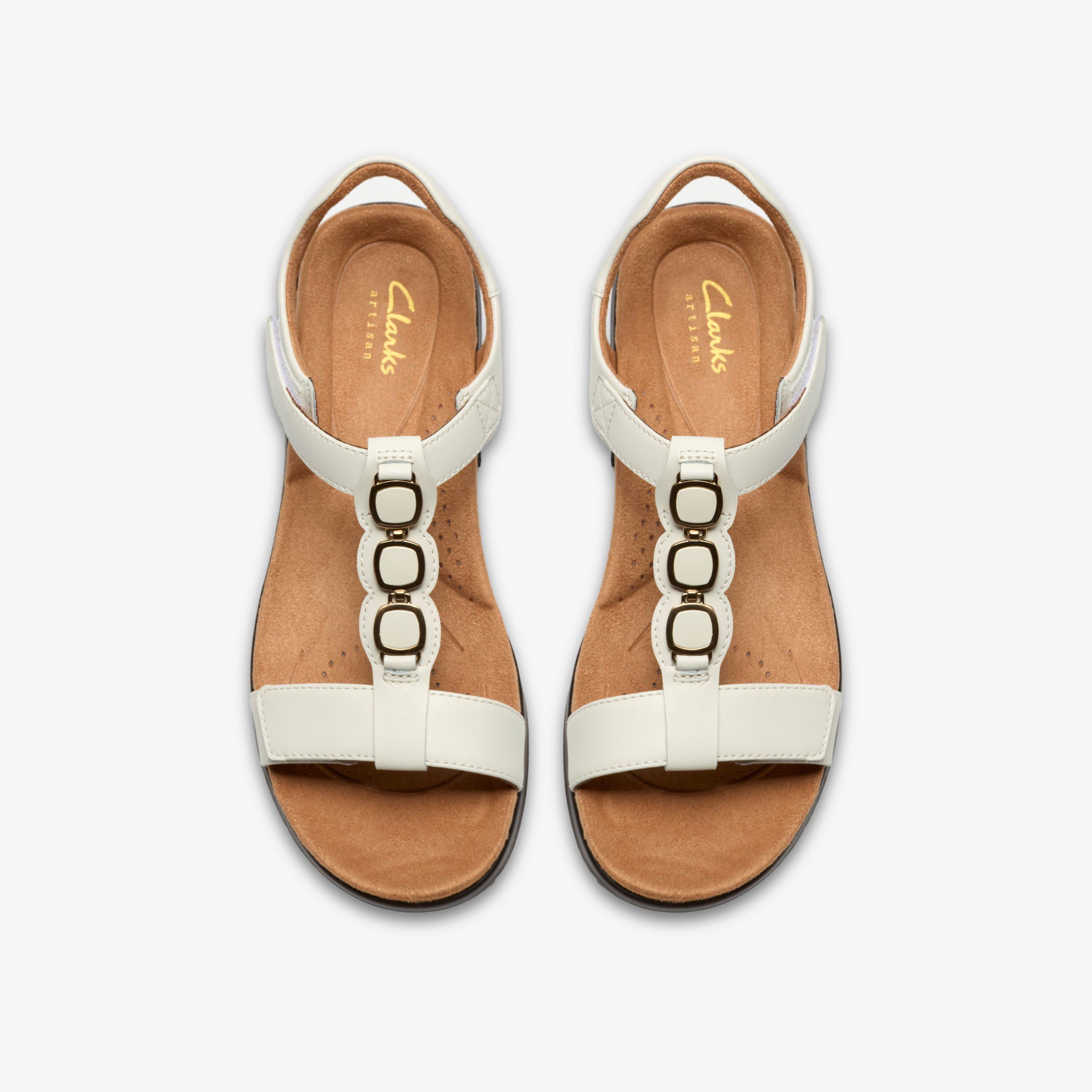 Womens Kitly Gem White Leather Flat Sandals | Clarks