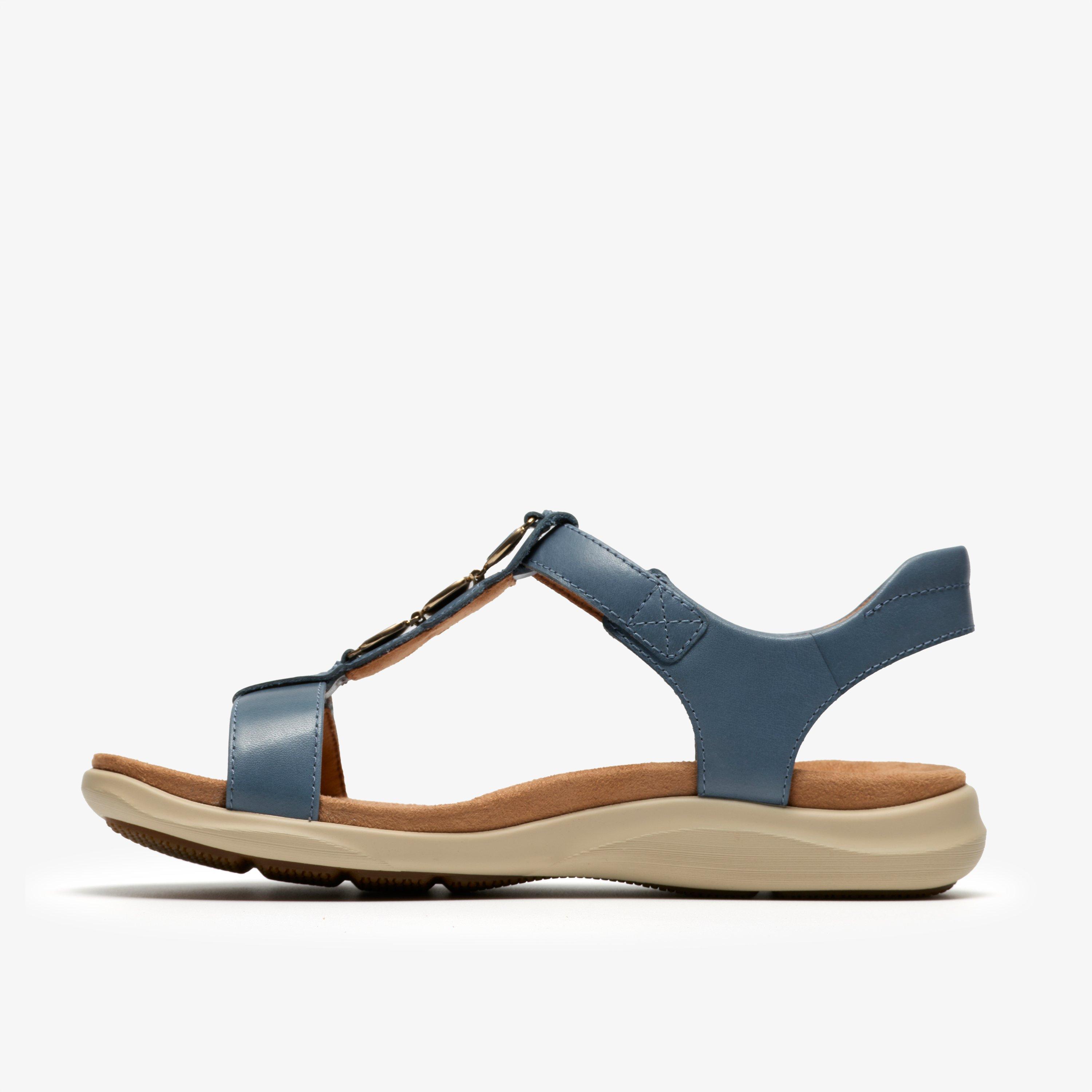 Womens Kitly Gem Denim Blue Leather Flat Sandals | Clarks