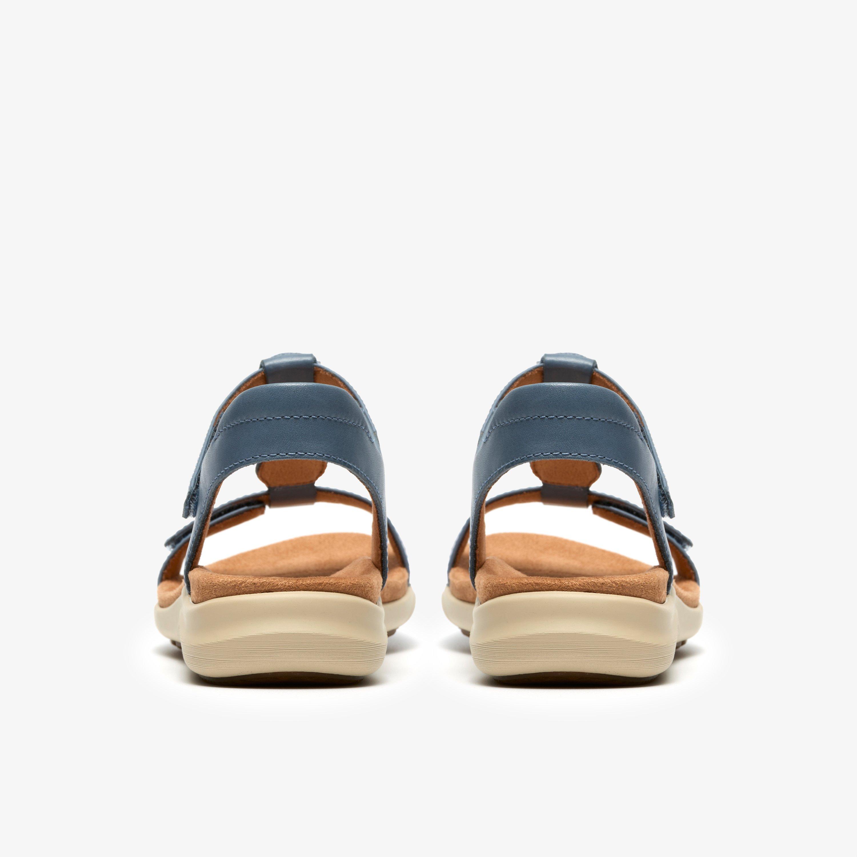 Womens Kitly Gem Denim Blue Leather Flat Sandals | Clarks