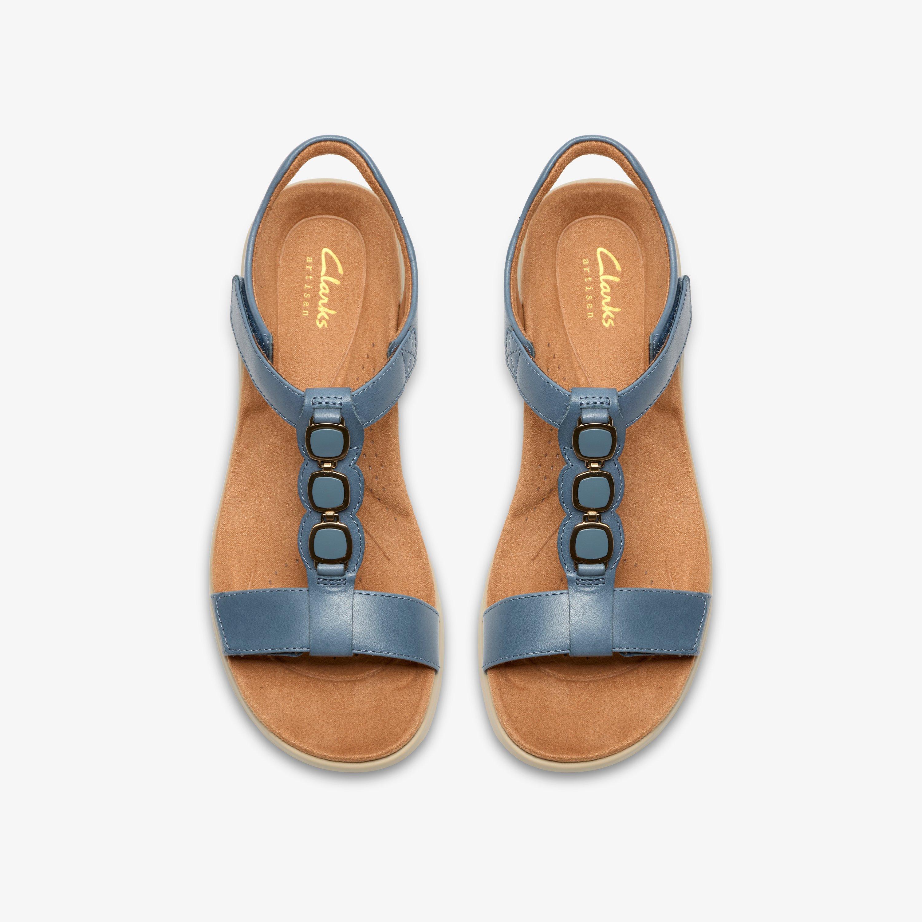 Womens Kitly Gem Denim Blue Leather Flat Sandals | Clarks